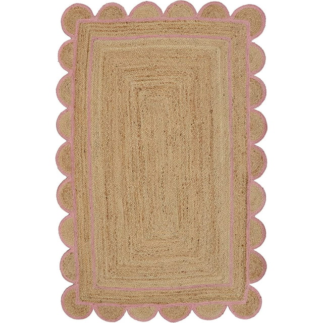 KLAVATE Natural Jute Hand Braided Scalloped Area Rug - Walmart.com
