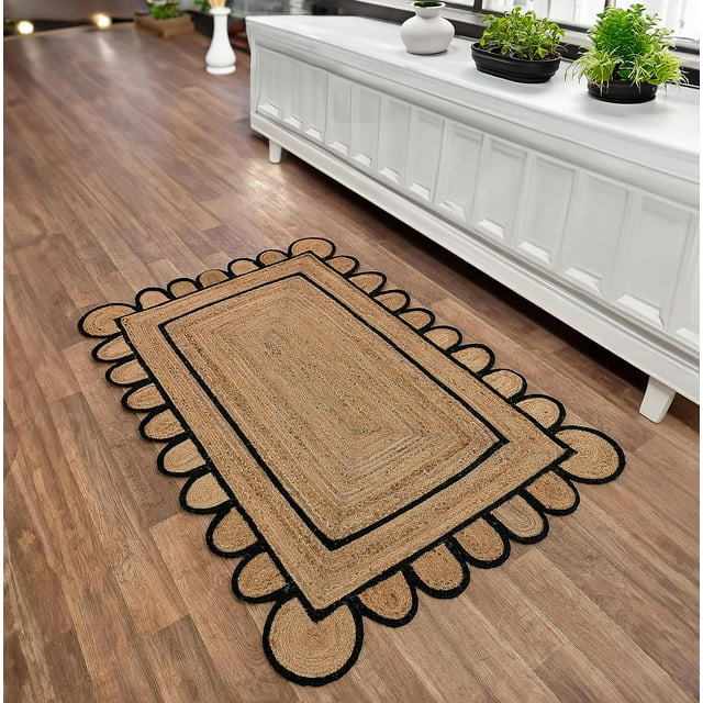 KLAVATE Natural Jute Hand Braided Scalloped Area Rug - Walmart.com