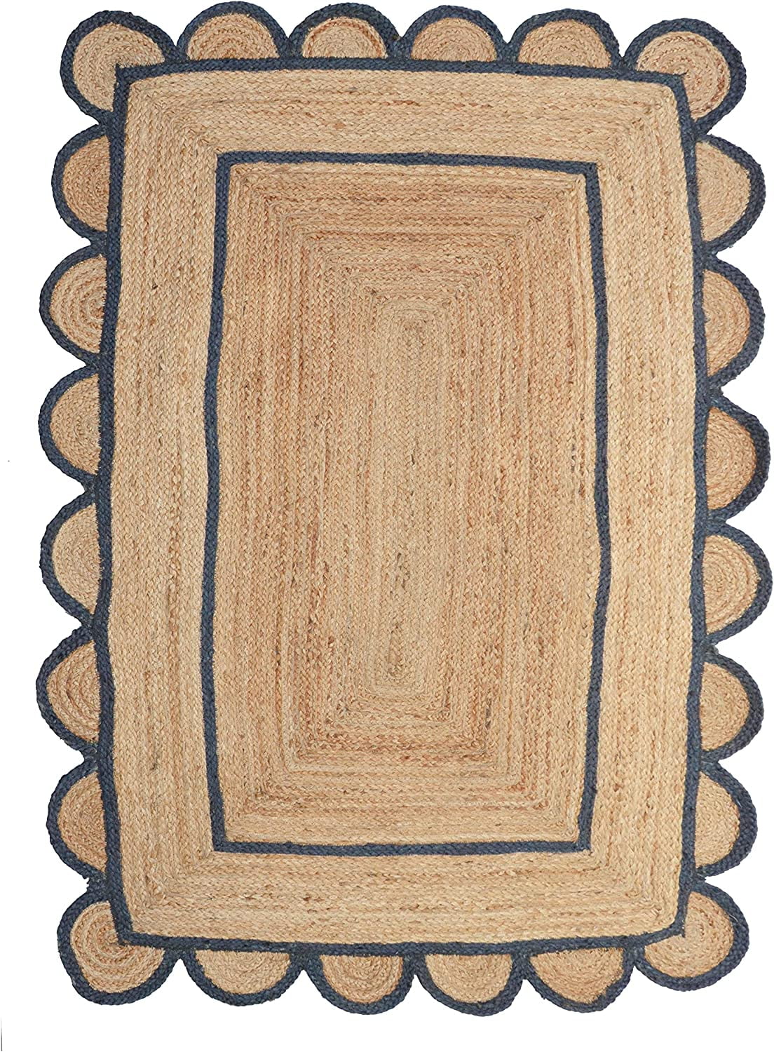 KLAVATE Natural Jute Hand Braided Scalloped Area Rug - Walmart.com