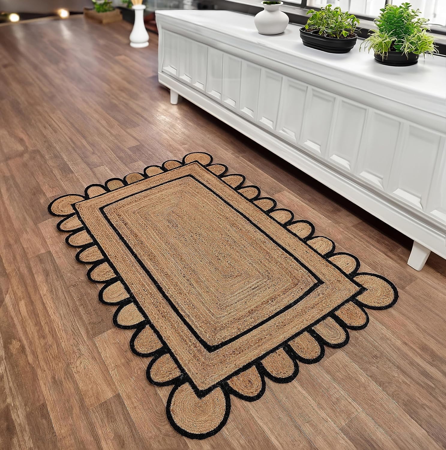 KLAVATE Natural Jute Hand Braided Scalloped Area Rug - Walmart.com