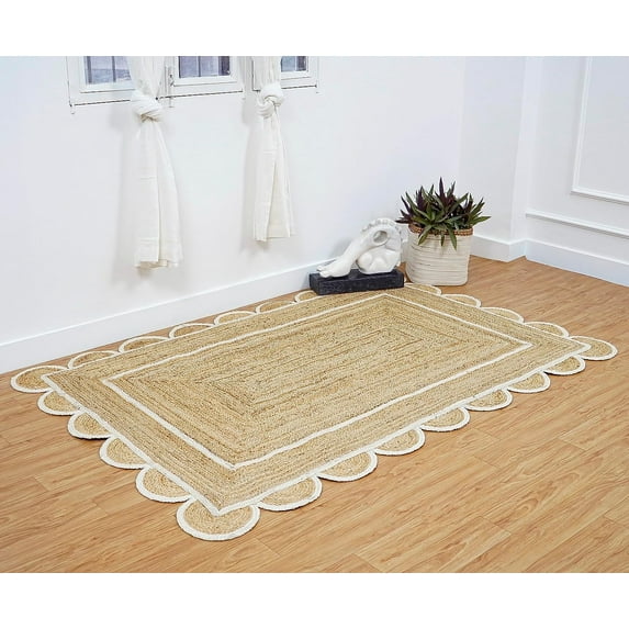 KLAVATE Natural Jute Hand Braided Scalloped Area Rug - Walmart.com