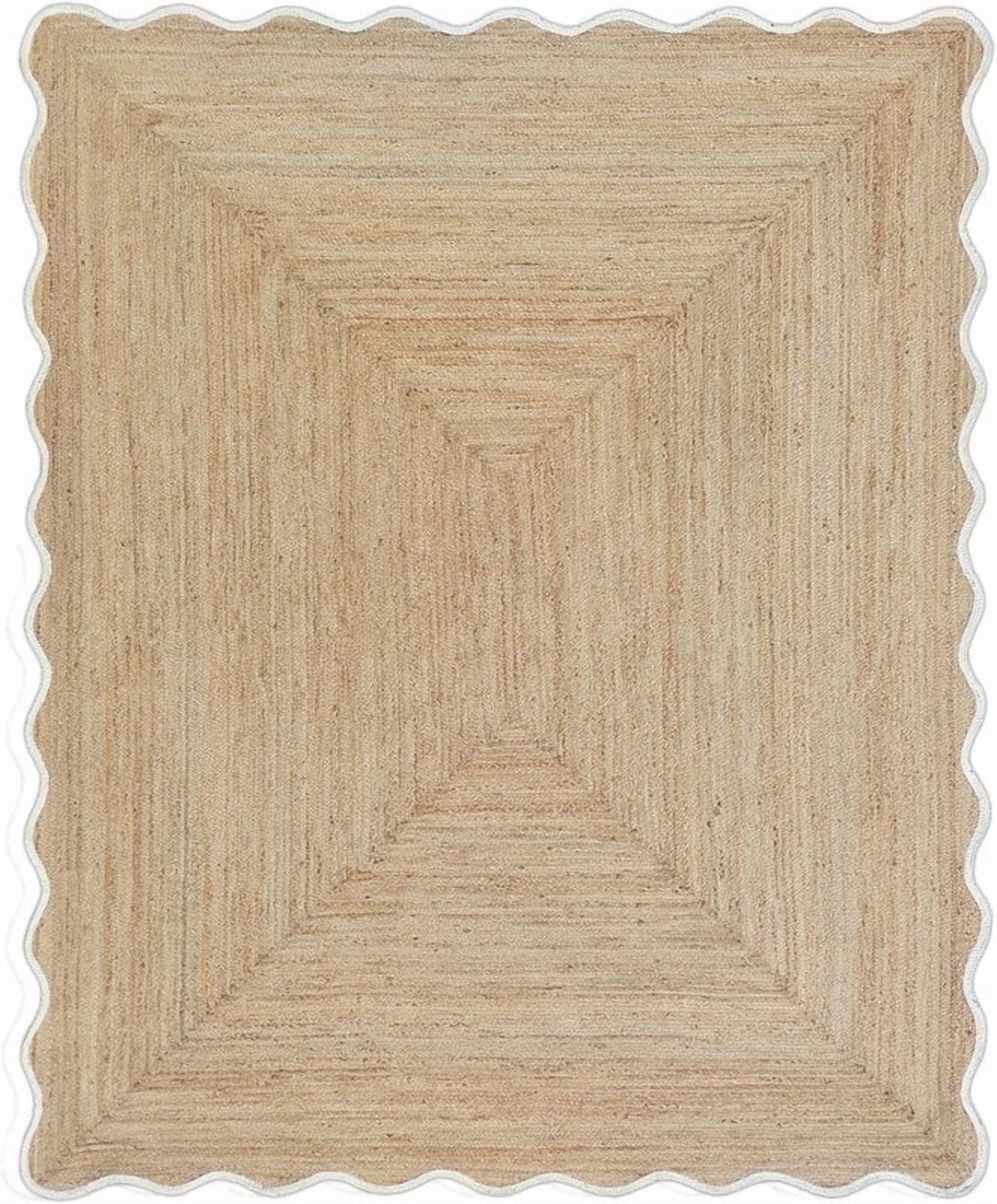 KLAVATE Natural Jute Hand Braided Scalloped Wave Edge Farmhouse Jute ...