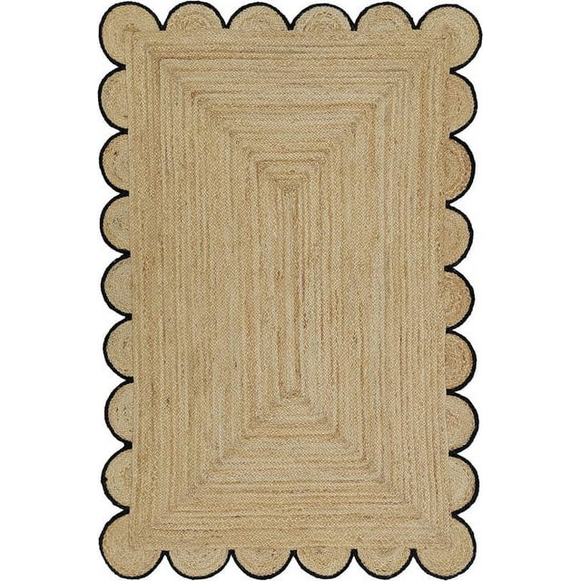 KLAVATE Natural Jute Scalloped Hand Braided Farmhouse Jute Area Rug ...