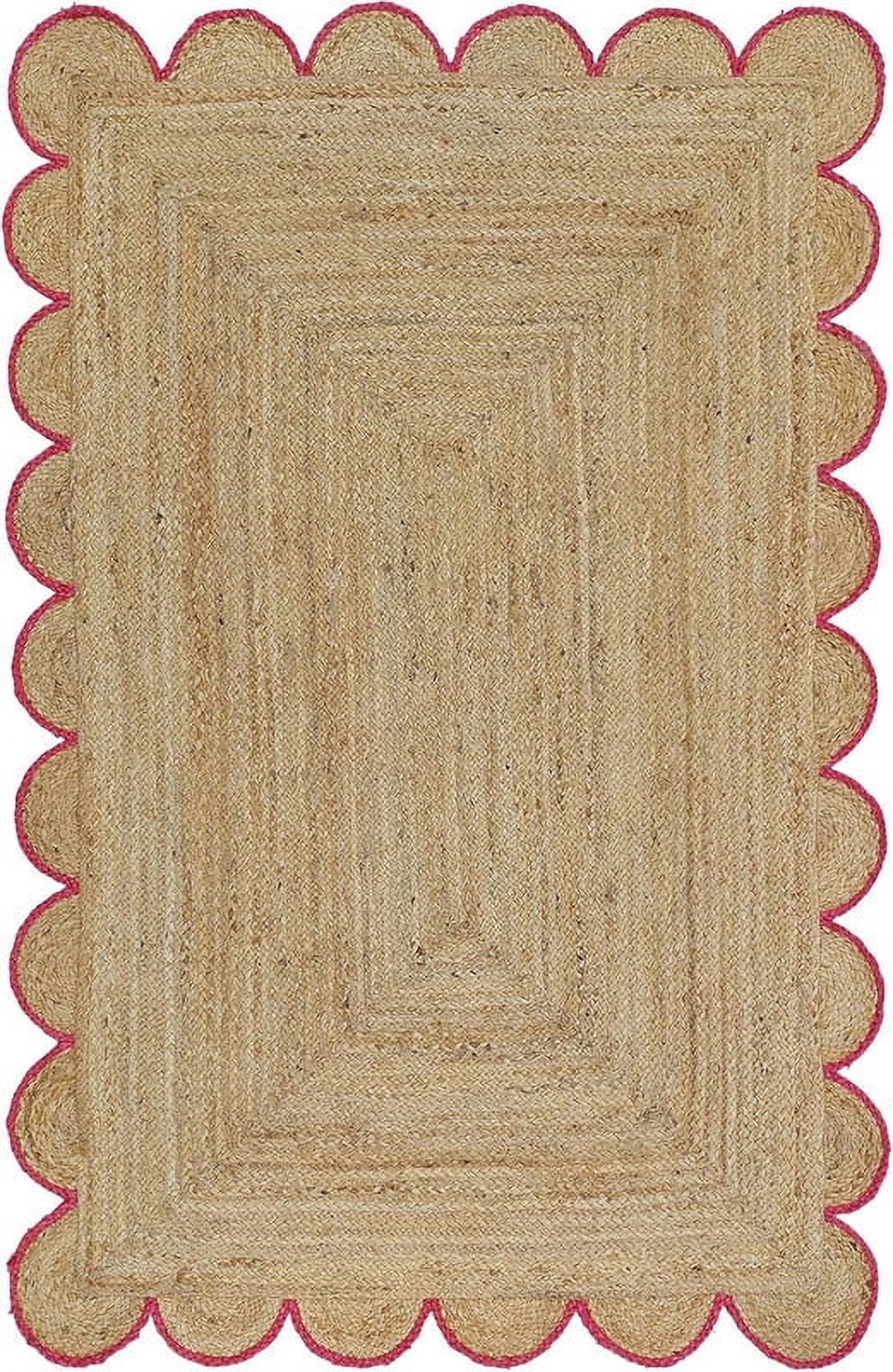KLAVATE Natural Jute Scalloped Hand Braided Farmhouse Jute Area Rug ...