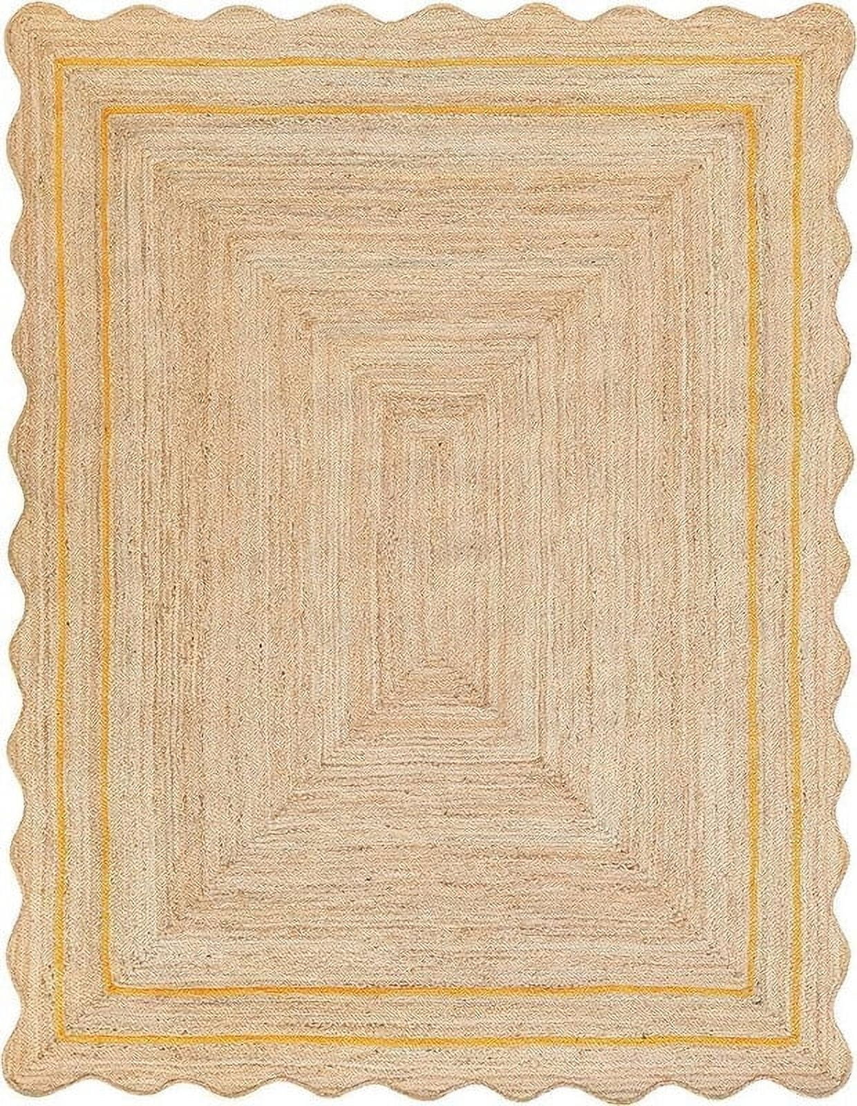 KLAVATE Natural Jute Wave Edge Hand Braided Scalloped Farmhouse ...