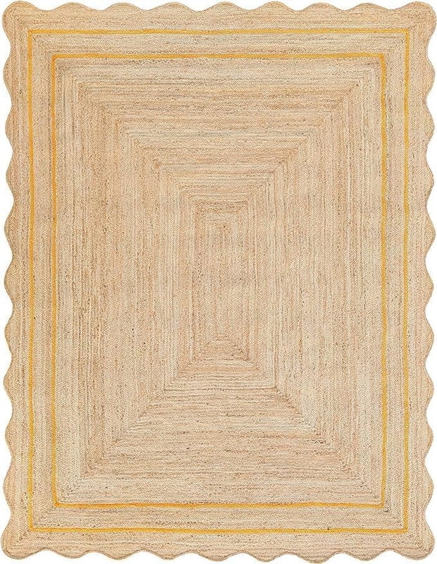 KLAVATE Natural Jute Wave Edge Hand Braided Scalloped Farmhouse ...