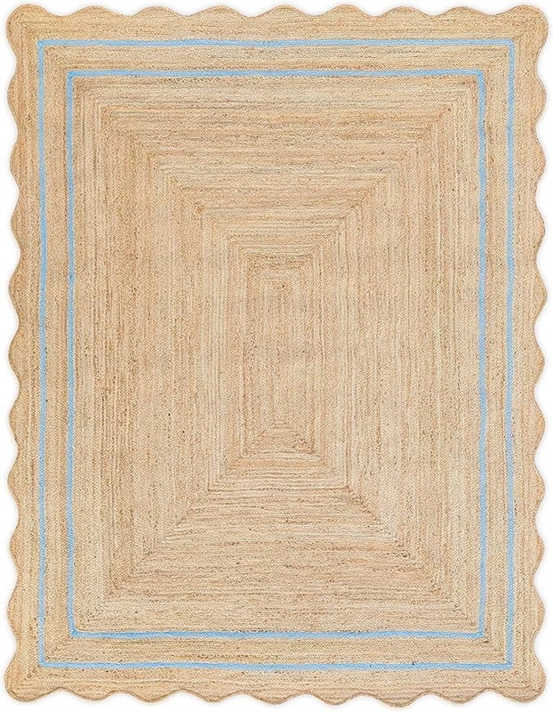 KLAVATE Natural Jute Wave Edge Hand Braided Scalloped Farmhouse ...