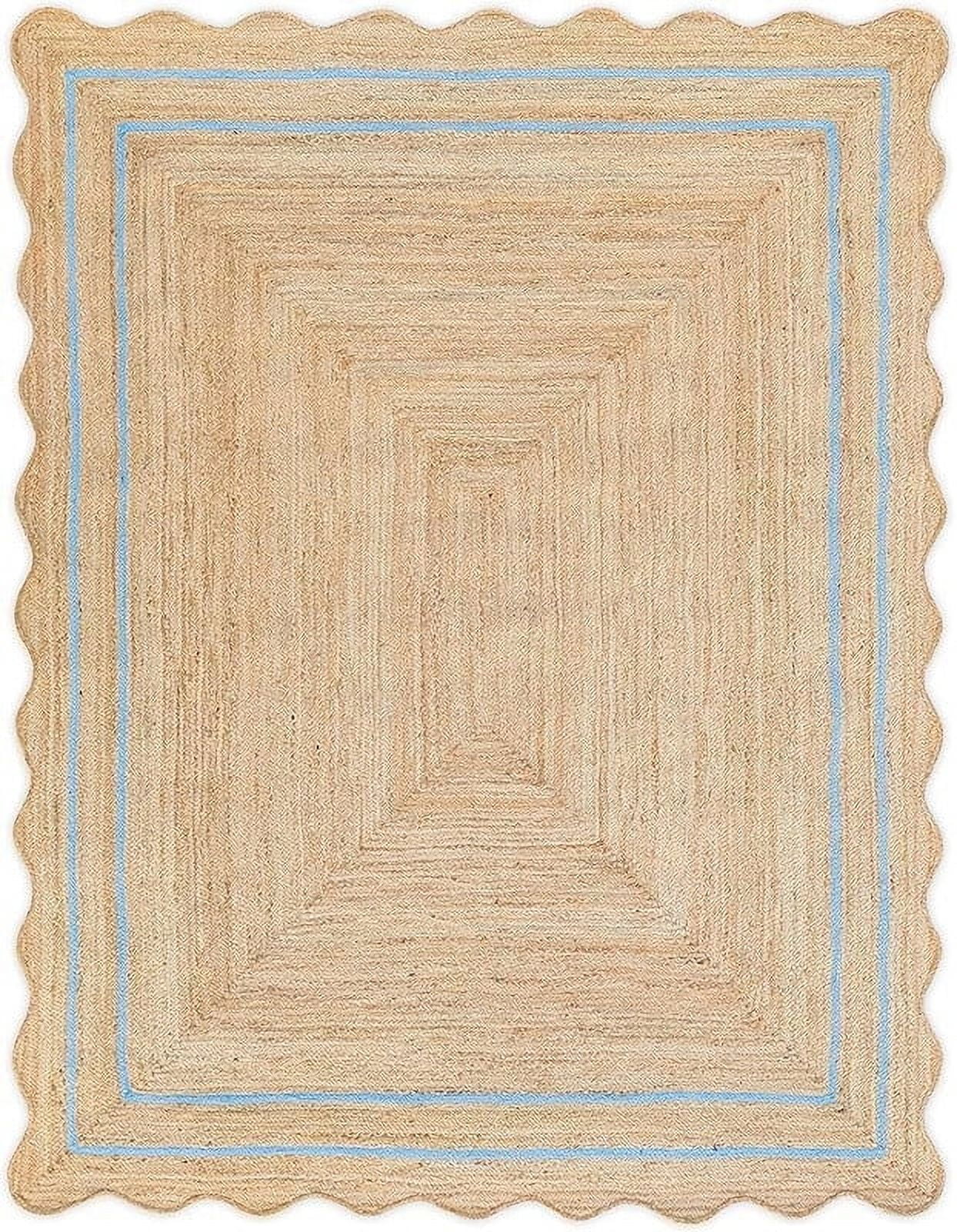 KLAVATE Natural Jute Wave Edge Hand Braided Scalloped Farmhouse Jute ...