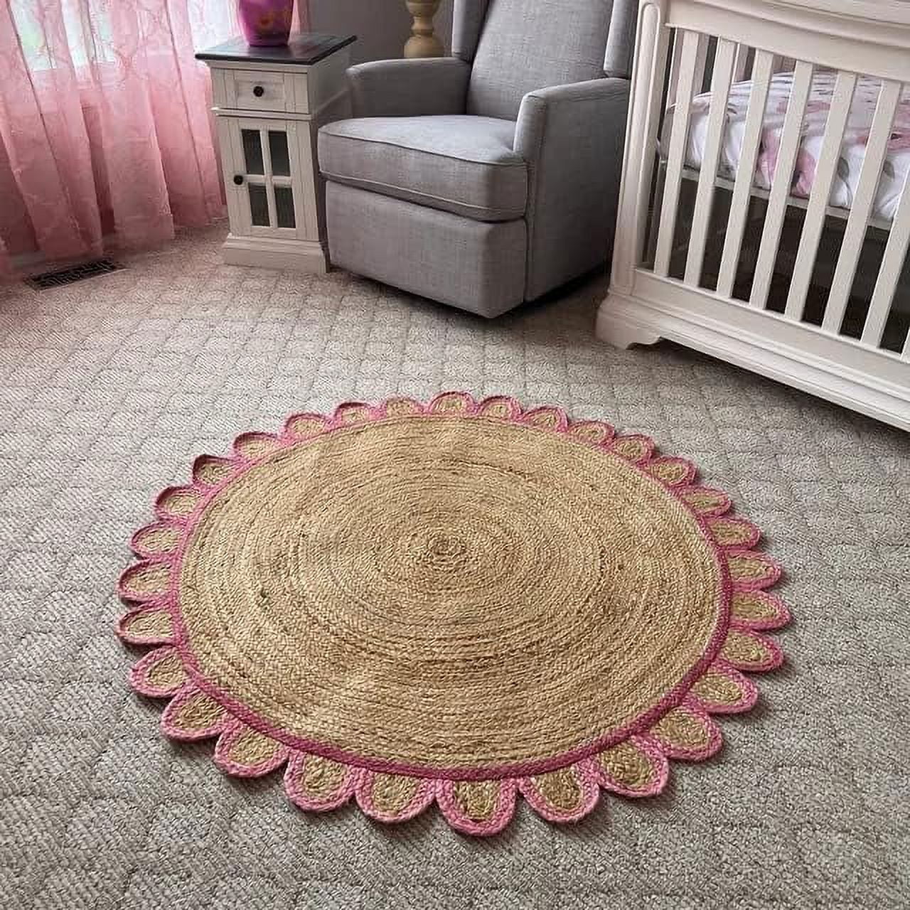 KLAVATE Scalloped Edge Rug Natural Jute Scallop Round Rug Designer ...