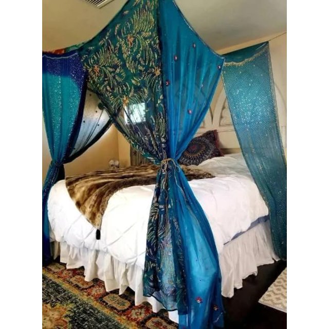 KLAVATE Silk Indian Saree Bed Canopy Ethnic Wedding Backdrop Full Queen ...