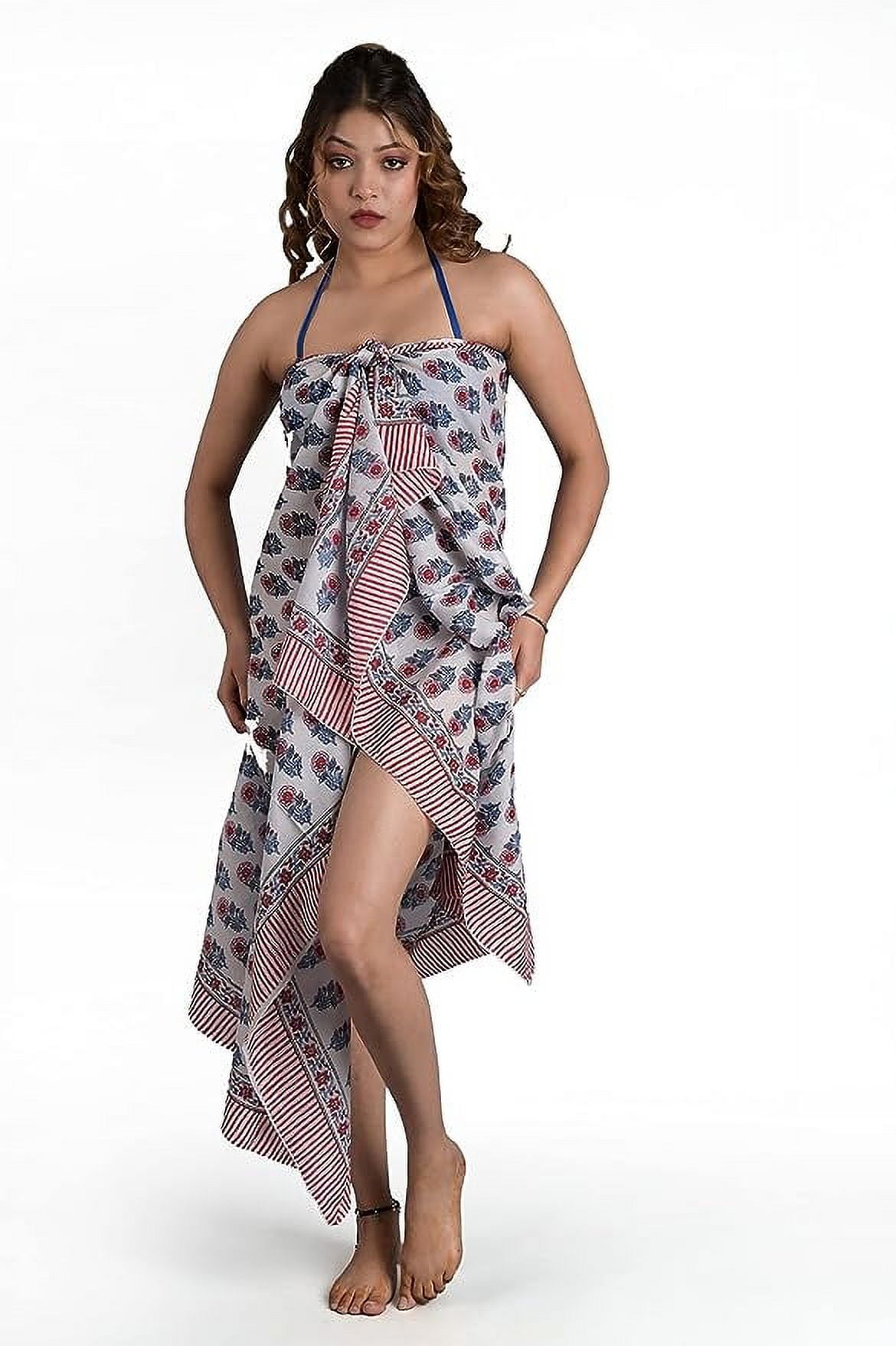 KLAVATE Women 100% Cotton Wrap Beach Pareo Swimsuit Cover Up Hand Block ...
