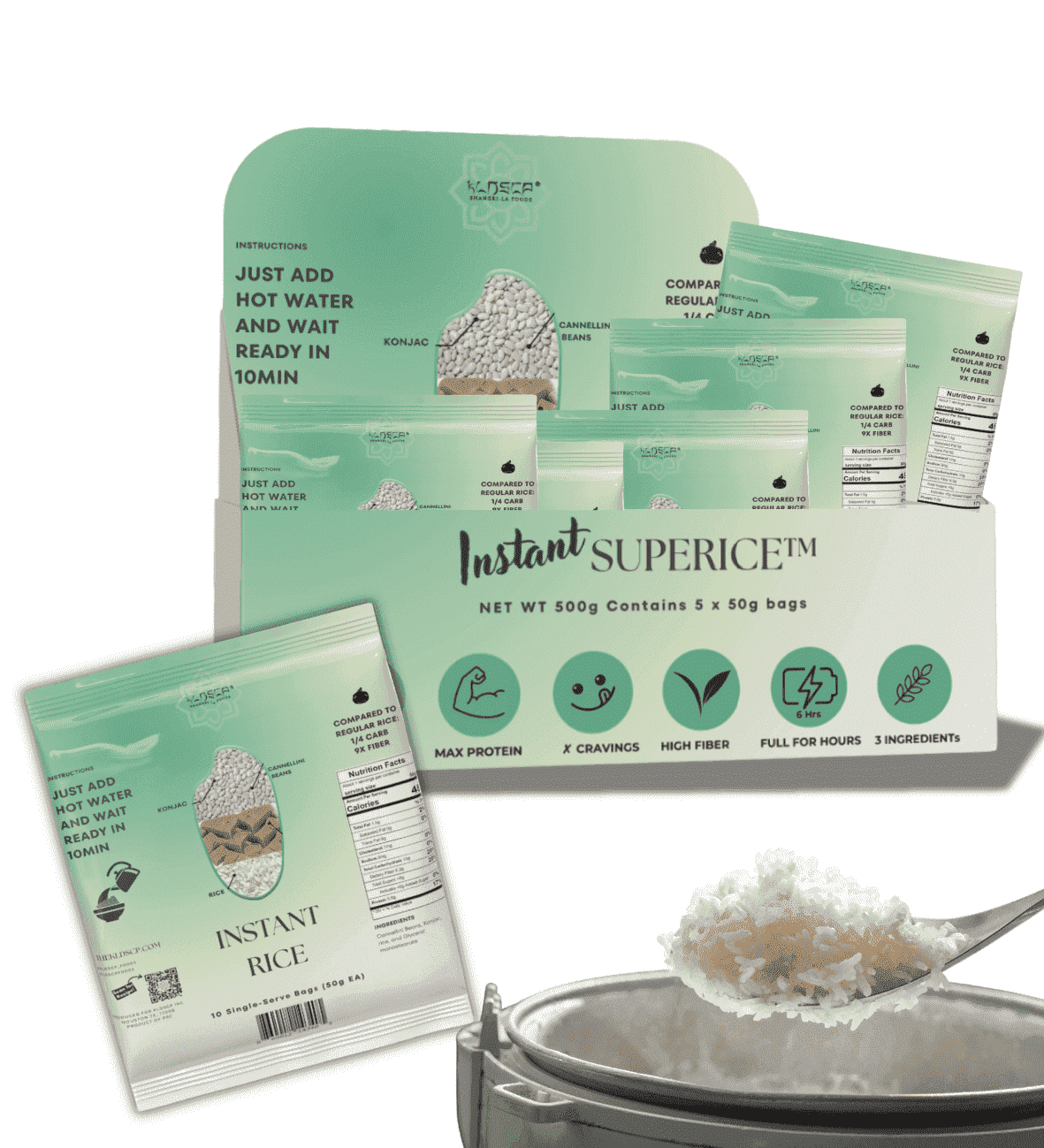 KLDSCP, 10 Pack Shirataki Konjac Rice, 18 oz, Low-Carb High-Protein ...