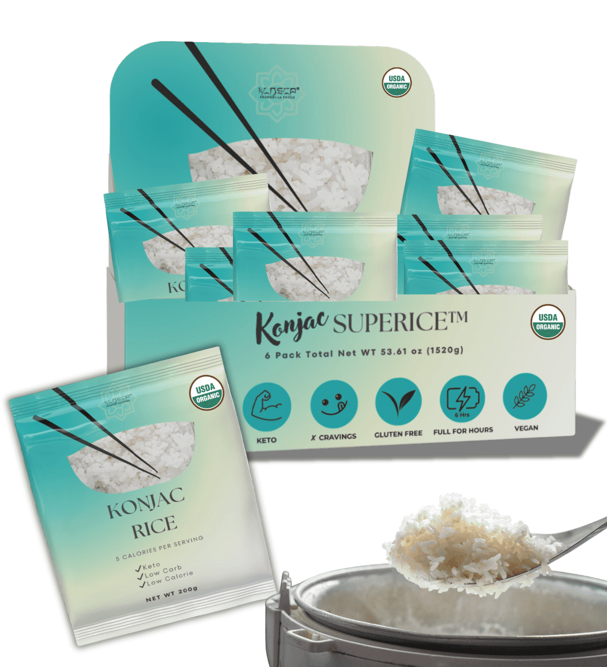 KLDSCP Organic Shirataki Konjac Rice, Vegan, Gluten Free, Keto Friendly ...