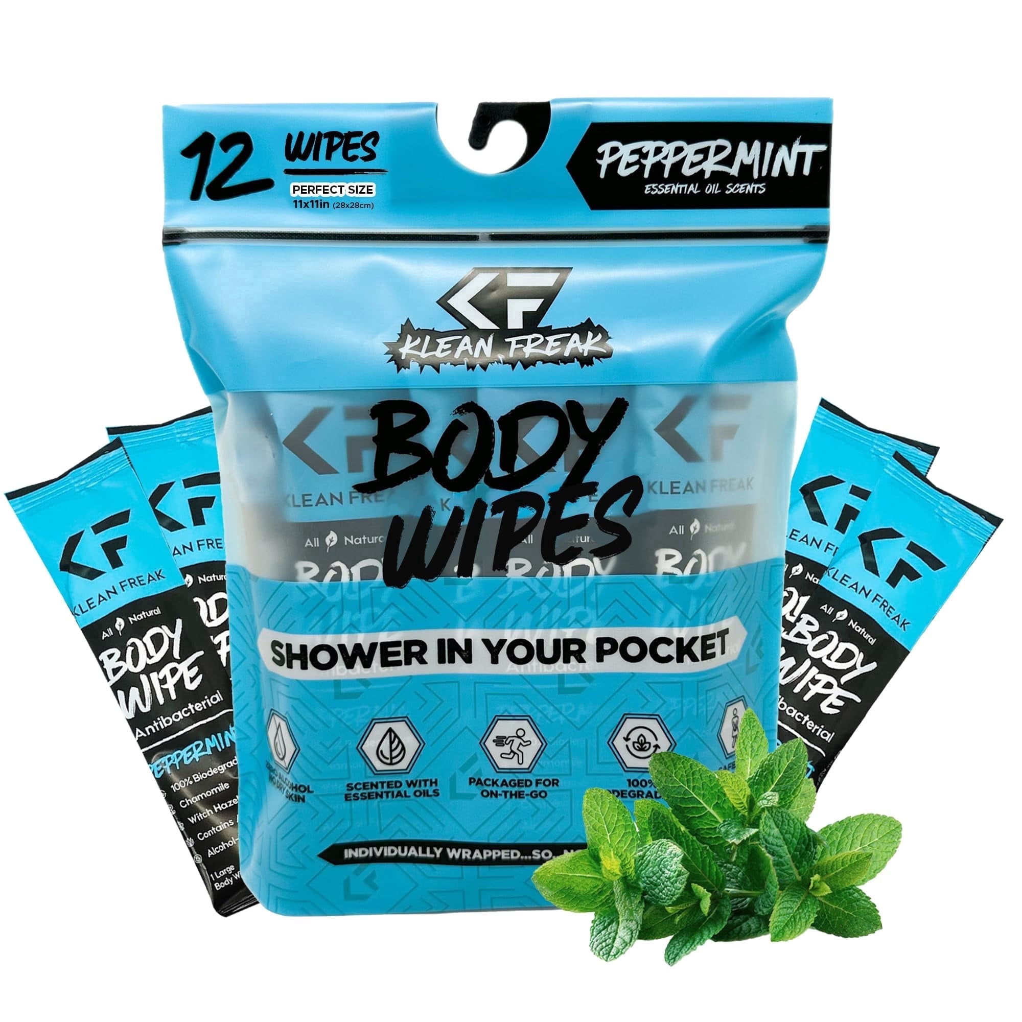 Klean Freak Body Cleansing Wipes, Peppermint, 12 Pack Individually ...