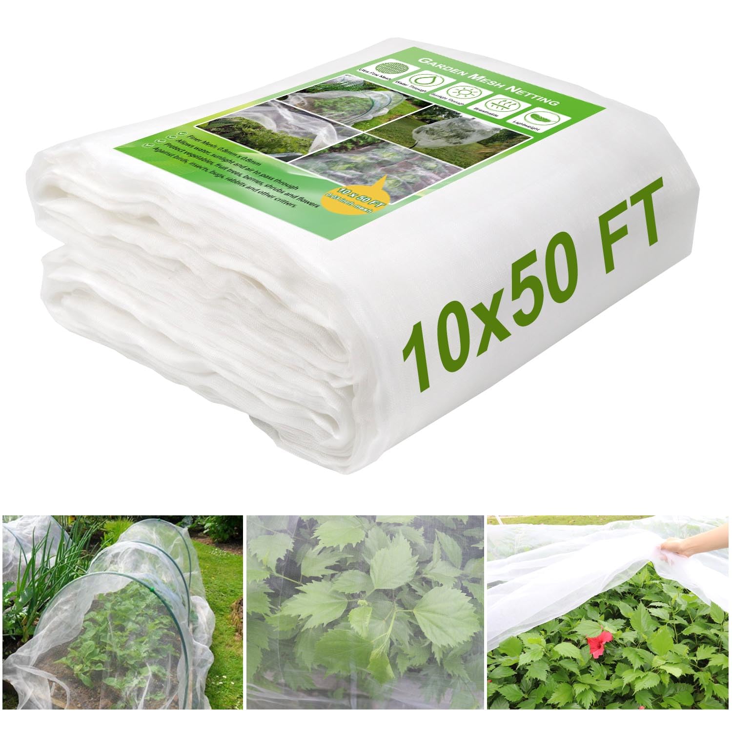 KLEWEE 10 x 50 FT Garden Mesh Netting, Ultra Fine Plant Netting Covers ...