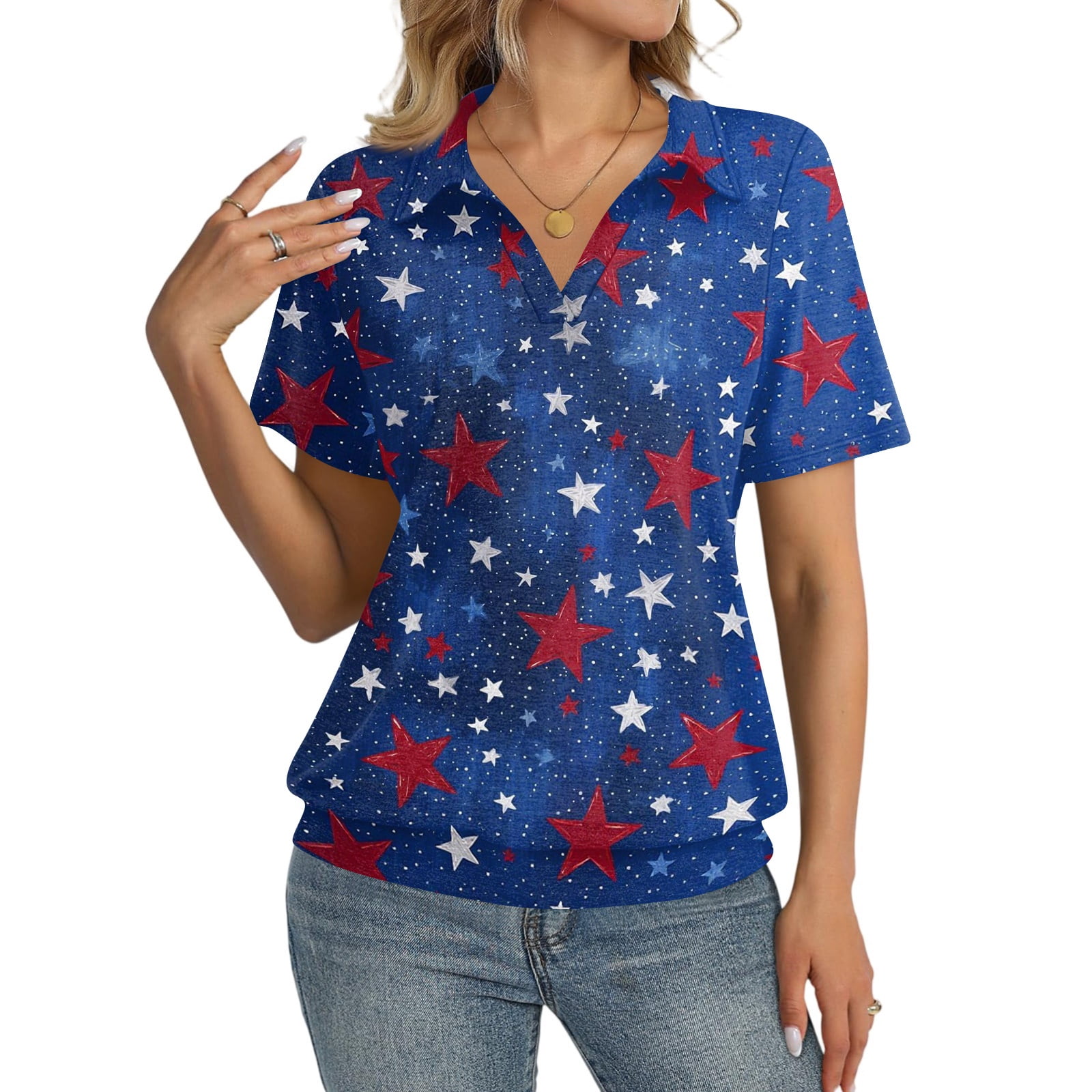 KLHDSF 250 Anniversary USA Merchandise Tops For Women Lapel Short ...