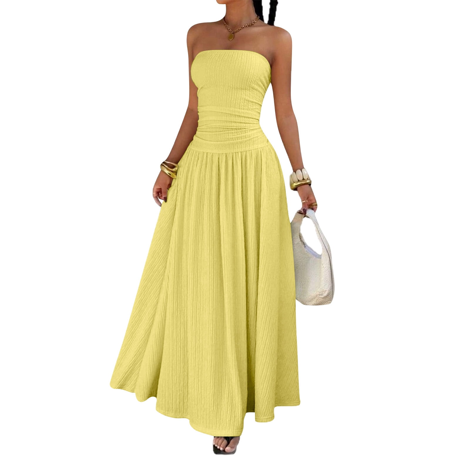 KLHDSF Dresses For Women Fashion Strapless Bodycon Dress Dopamine Color ...