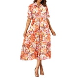 KLHDSF Summer Dresses For Women 2026 Collared Short Sleeve A-Line Foral ...