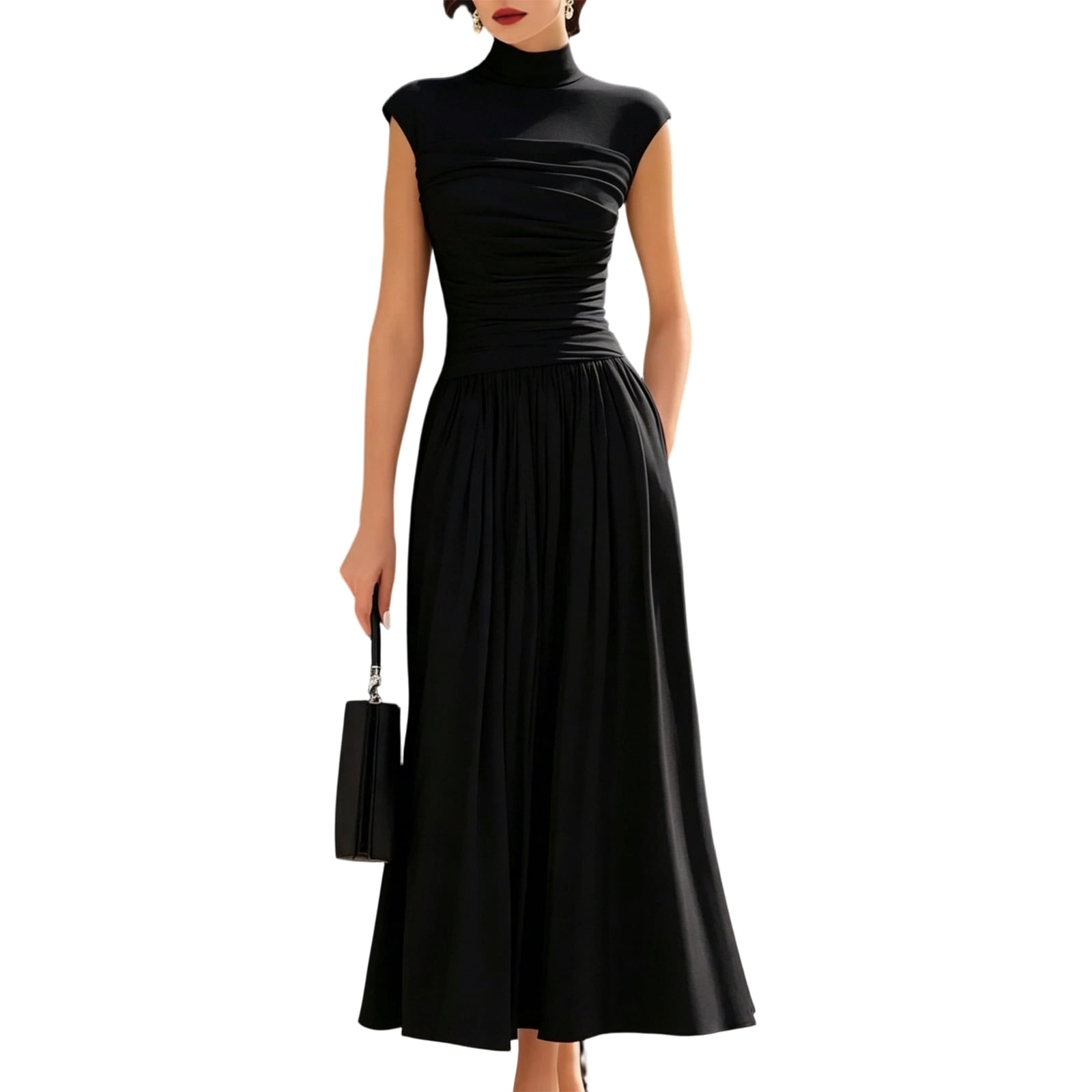 KLHDSF Summer Dresses For Women 2026 Mock Neck Sleeveless High Waist ...