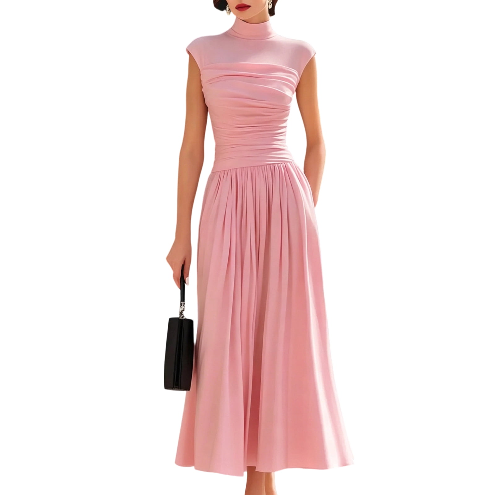 KLHDSF Summer Dresses For Women 2026 Mock Neck Sleeveless High Waist ...