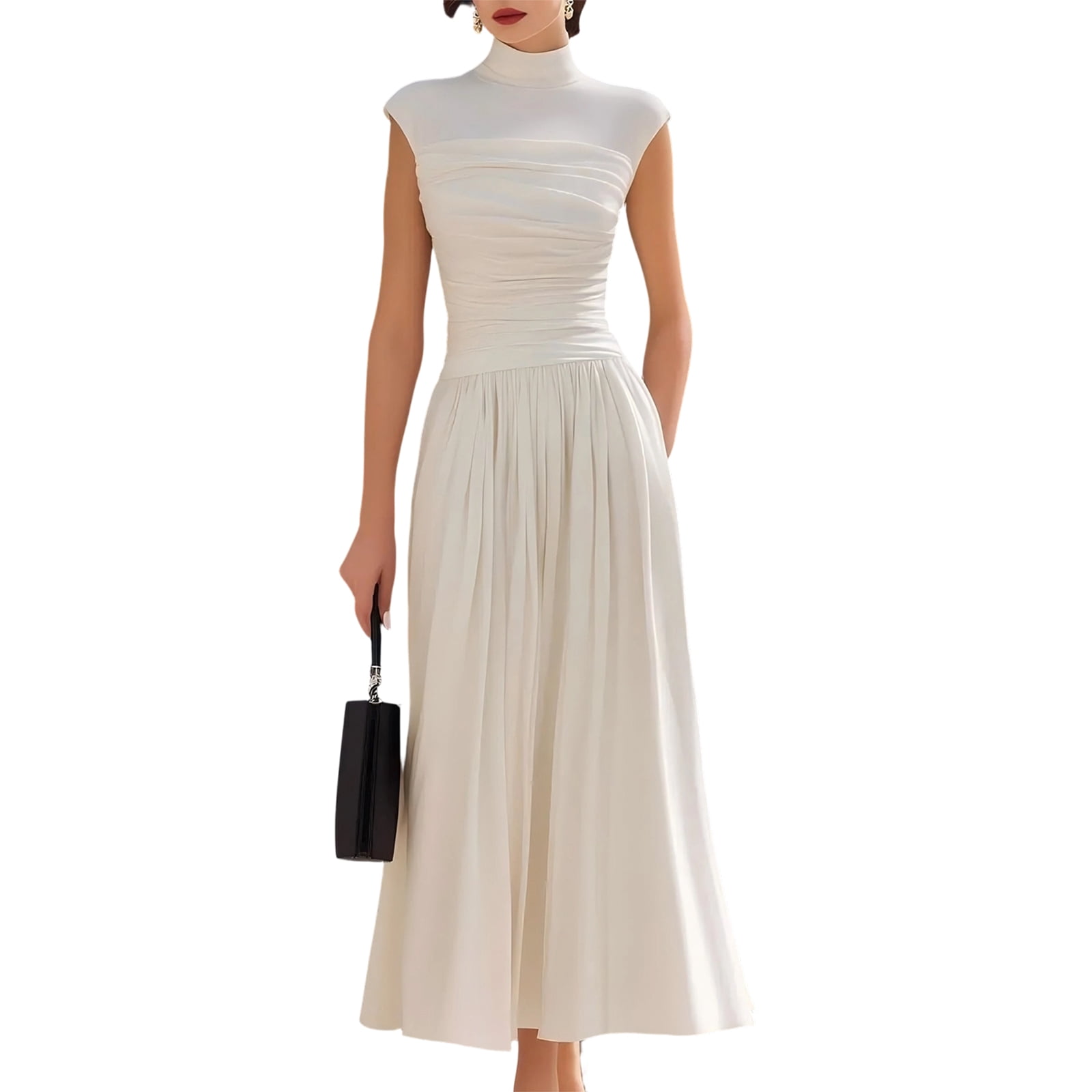 KLHDSF Summer Dresses For Women 2026 Mock Neck Sleeveless High Waist ...