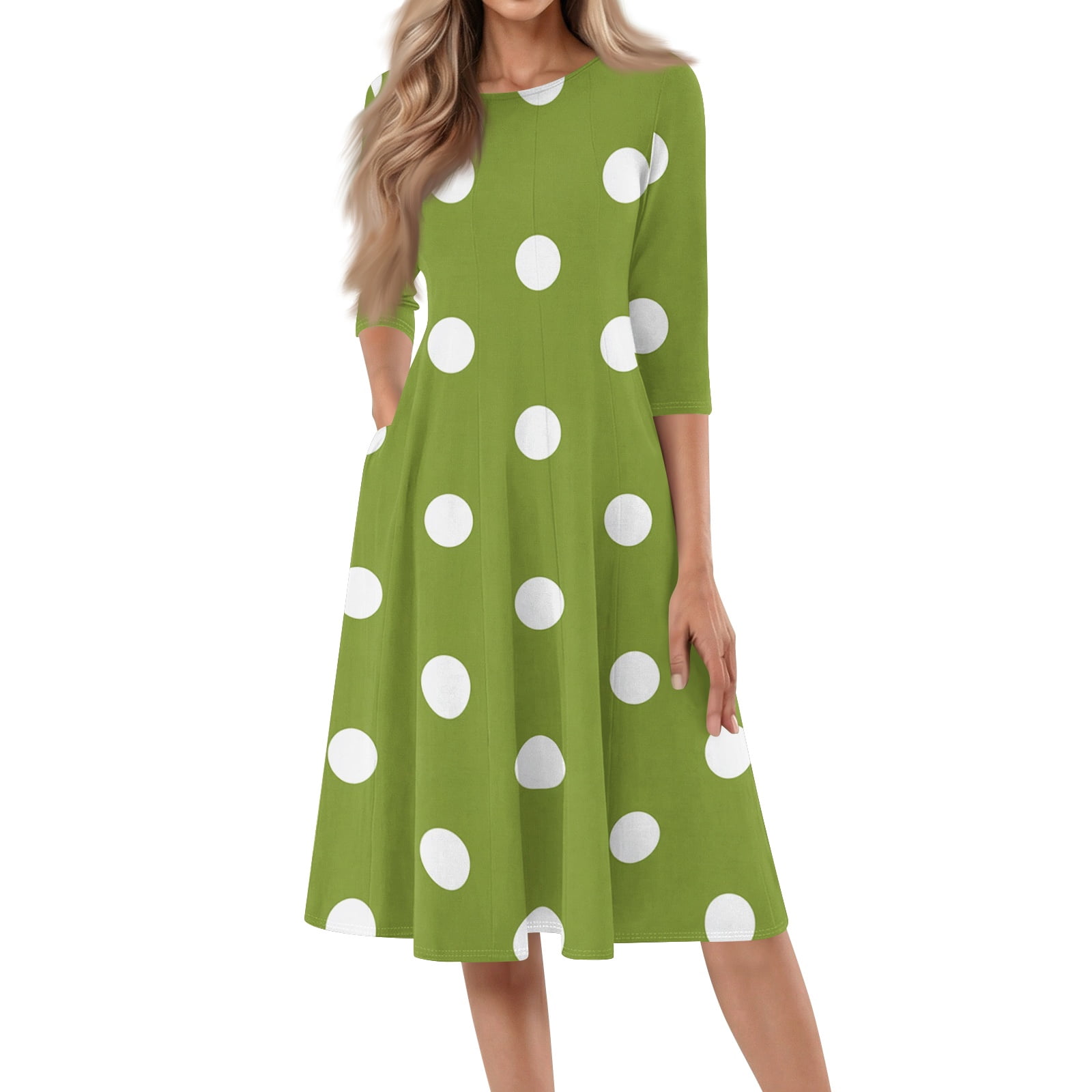 KLHDSF Summer Dresses For Women 2026 Round Neck 3/4 Sleeve Polka Dot A ...