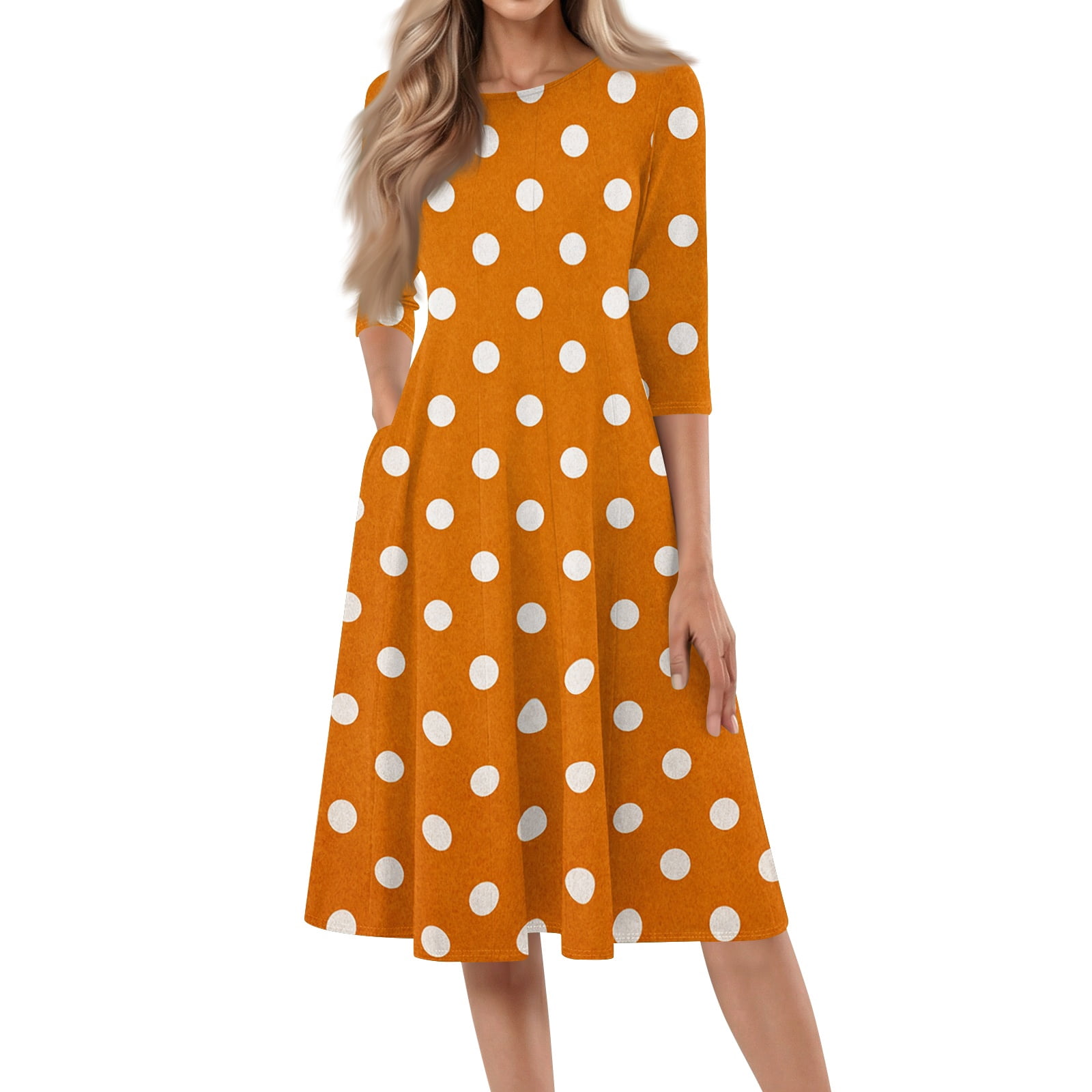 KLHDSF Summer Dresses For Women 2026 Round Neck 3/4 Sleeve Polka Dot A ...
