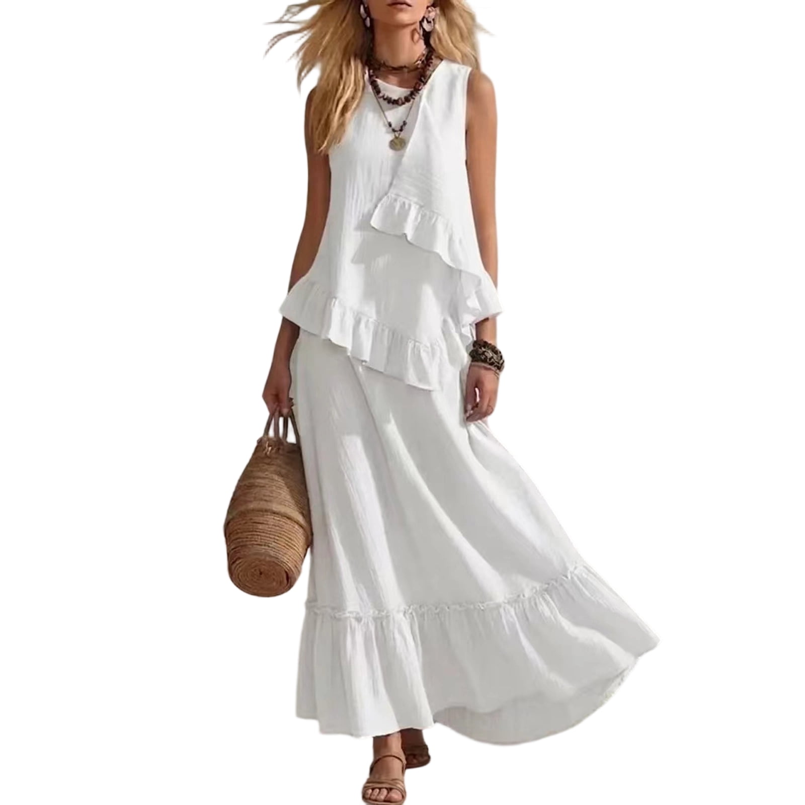 KLHDSF Summer Dresses For Women 2026 Round Neck Sleeveless A-Line ...