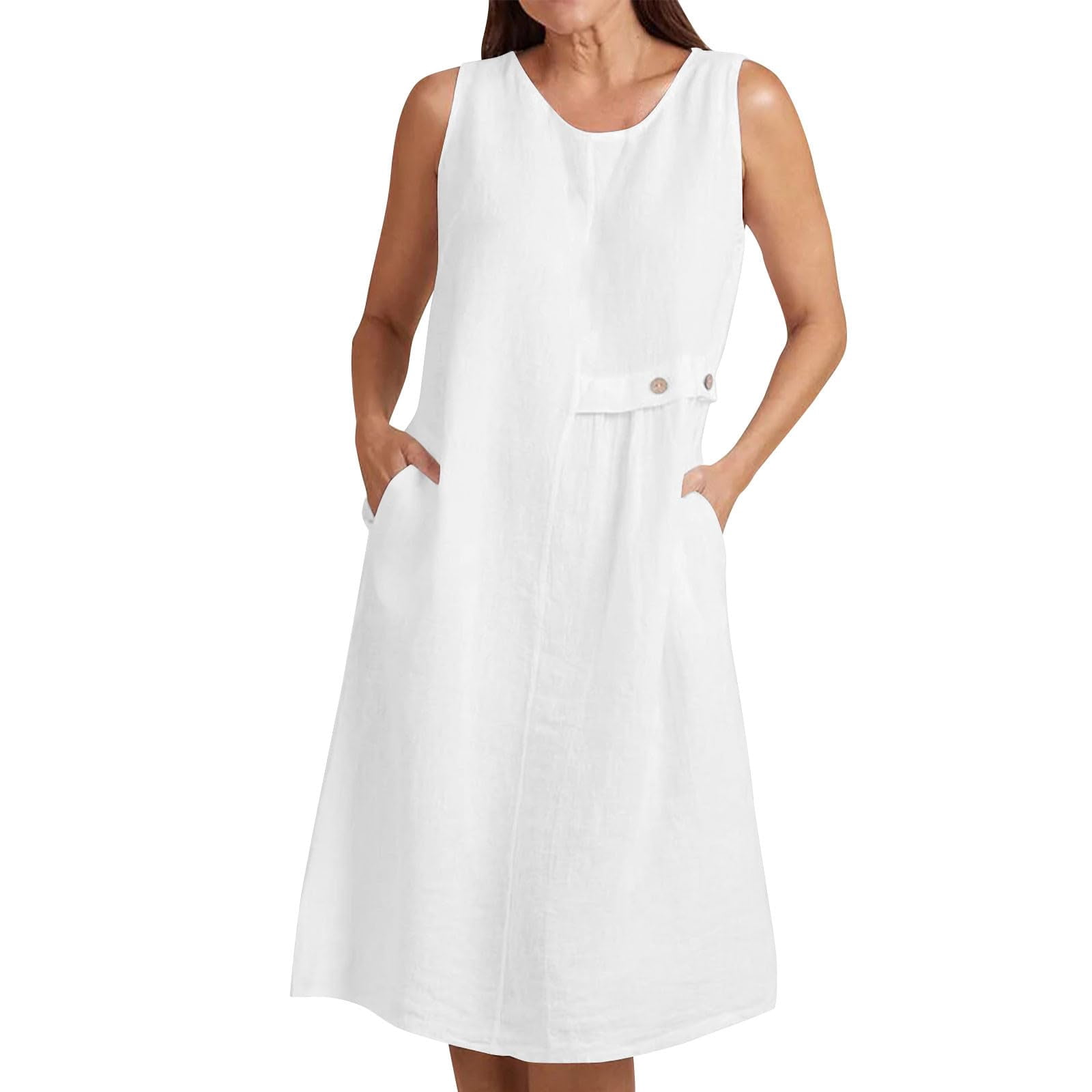 KLHDSF Summer Dresses For Women 2026 Round Neck Sleeveless Solid Color ...