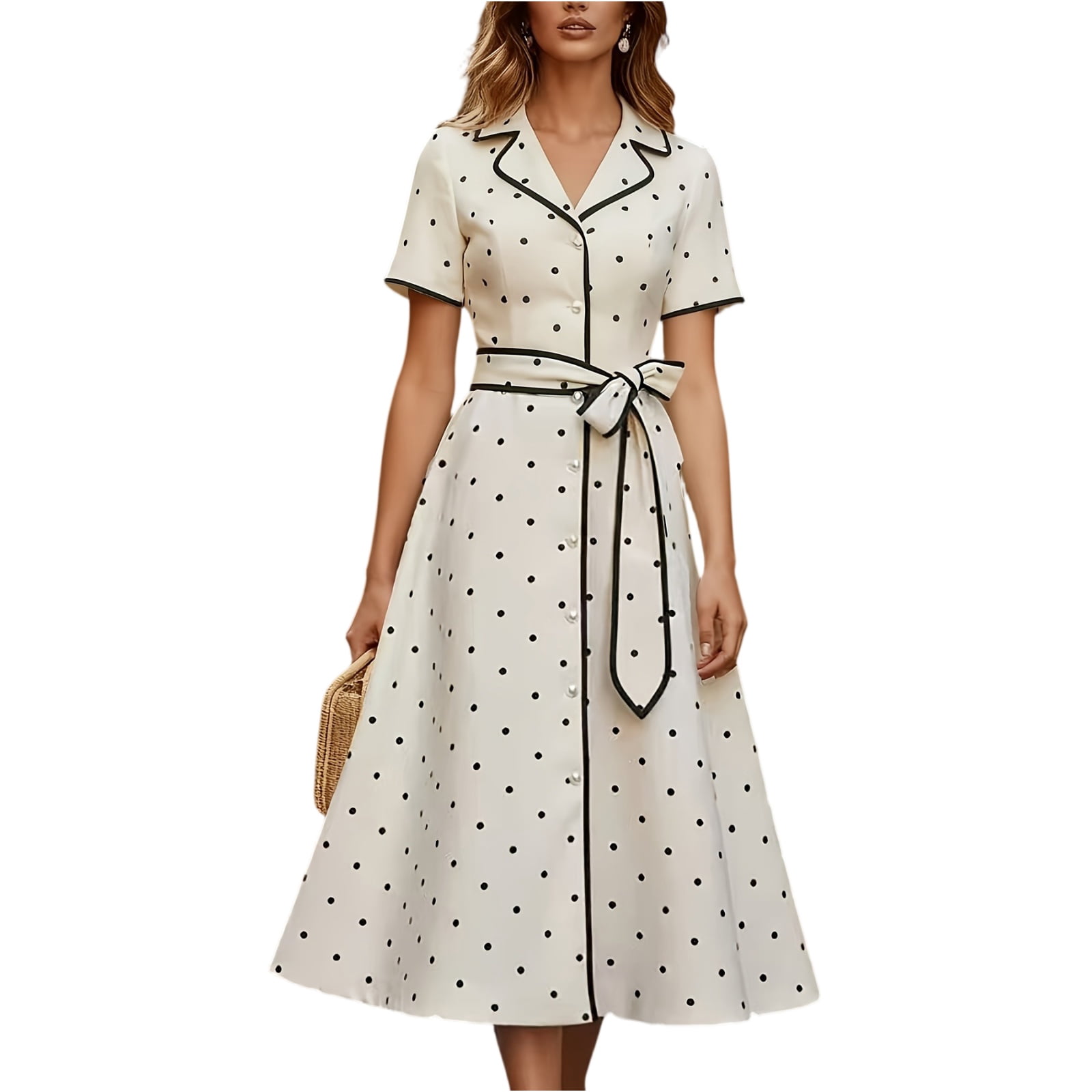 KLHDSF Summer Dresses For Women 2026 V-Neck Short Sleeve High Waist ...