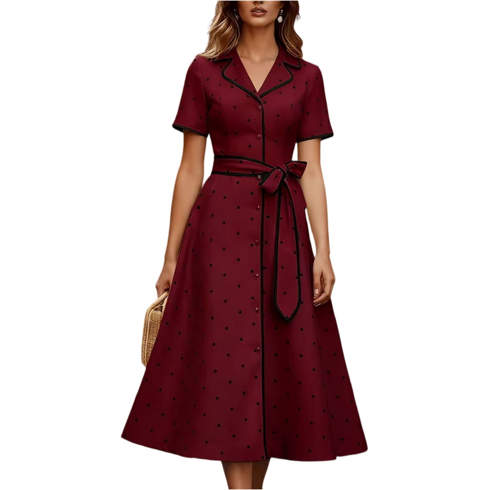 KLHDSF Summer Dresses For Women 2026 V-Neck Short Sleeve High Waist ...