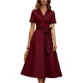 KLHDSF Summer Dresses For Women 2026 V-Neck Short Sleeve High Waist ...