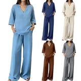 KLHDSF Womens Casual Solid V Neck Half Sleeve Straight Leg Pants Set ...