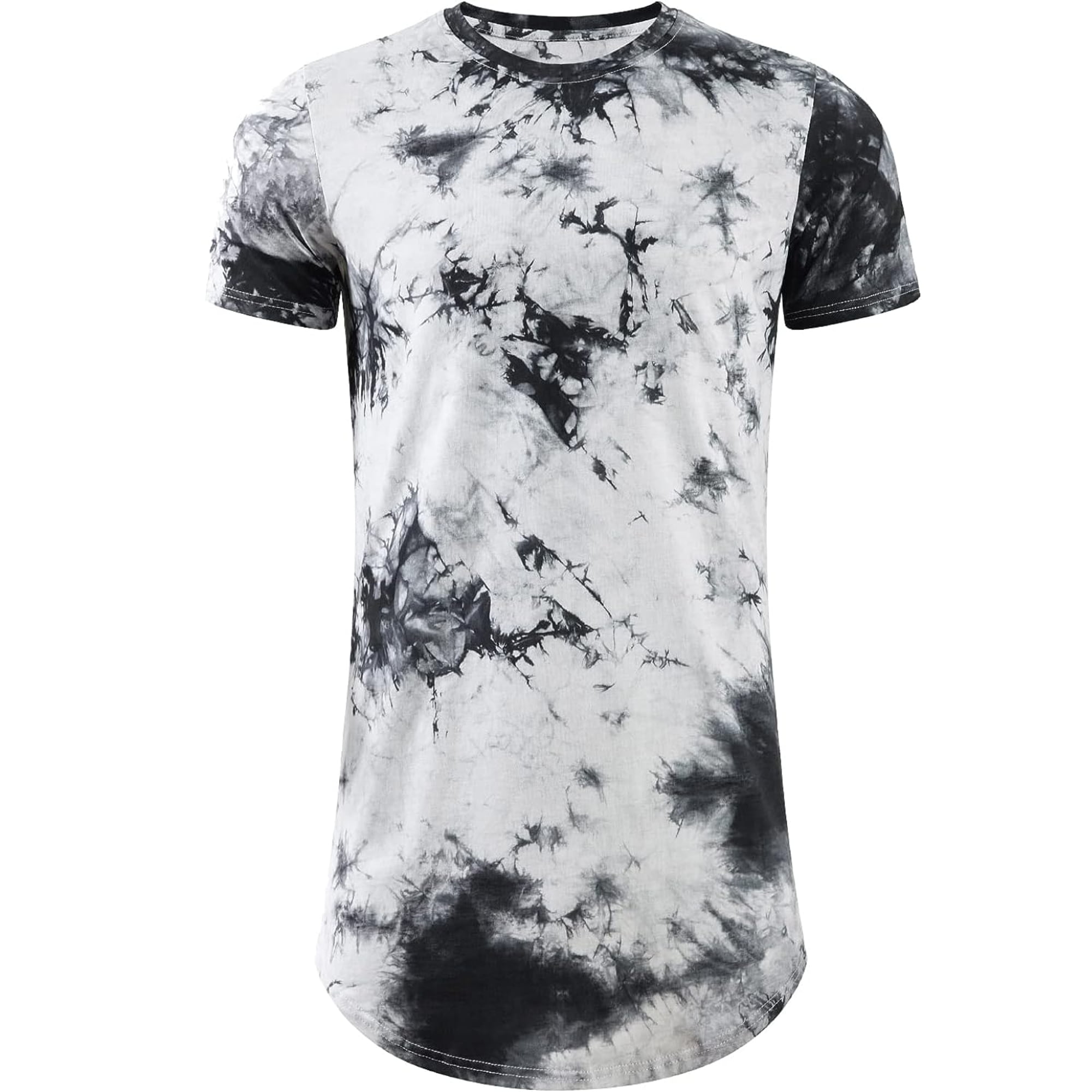 KLIEGOU Mens Hip Hop Tie-Dyed Hipster Curve Hem Cotton T-Shirt (White ...