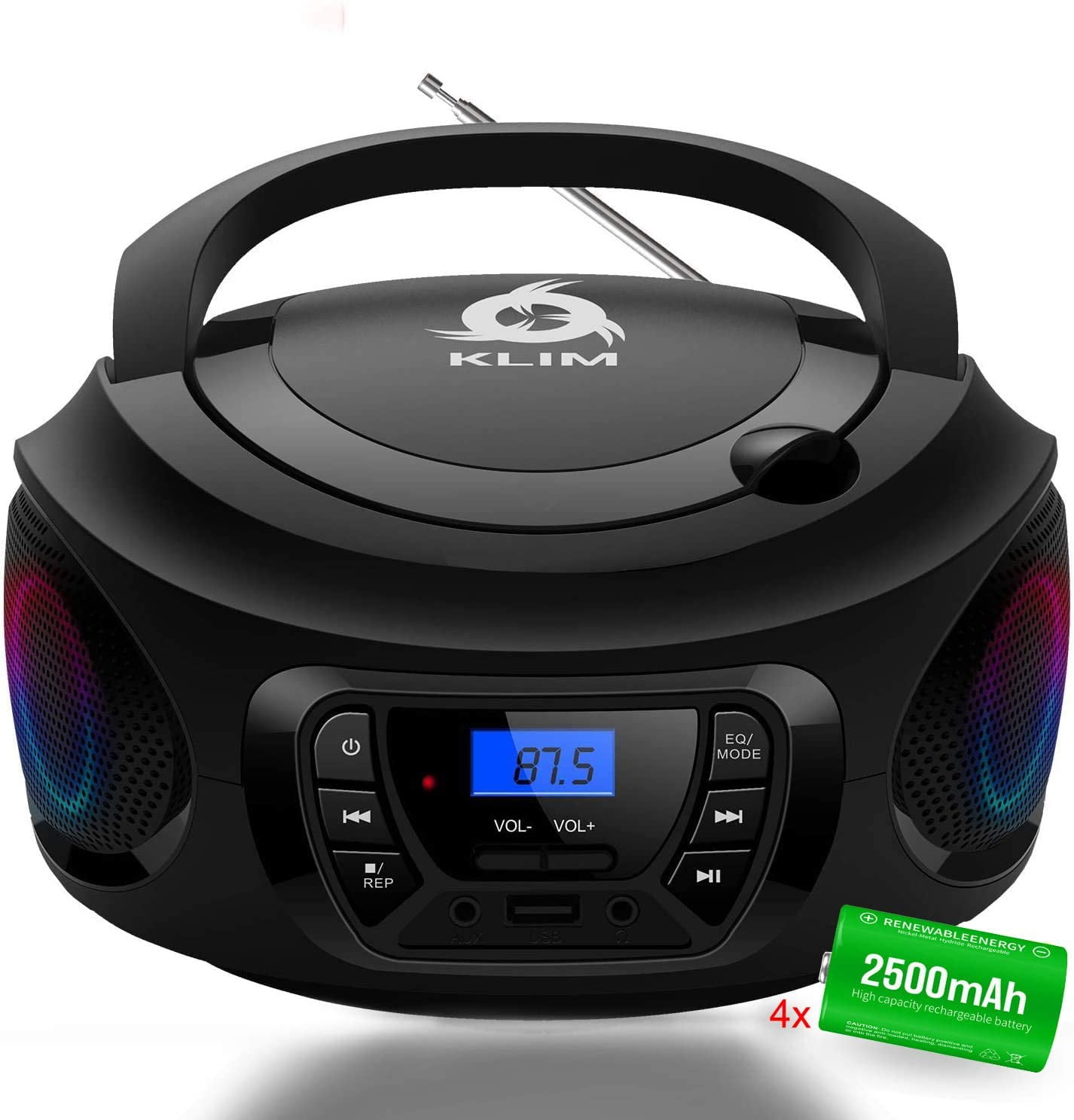 KLIM CD Boombox Portable Audio, CD Player, FM Radio, Rechargeable ...