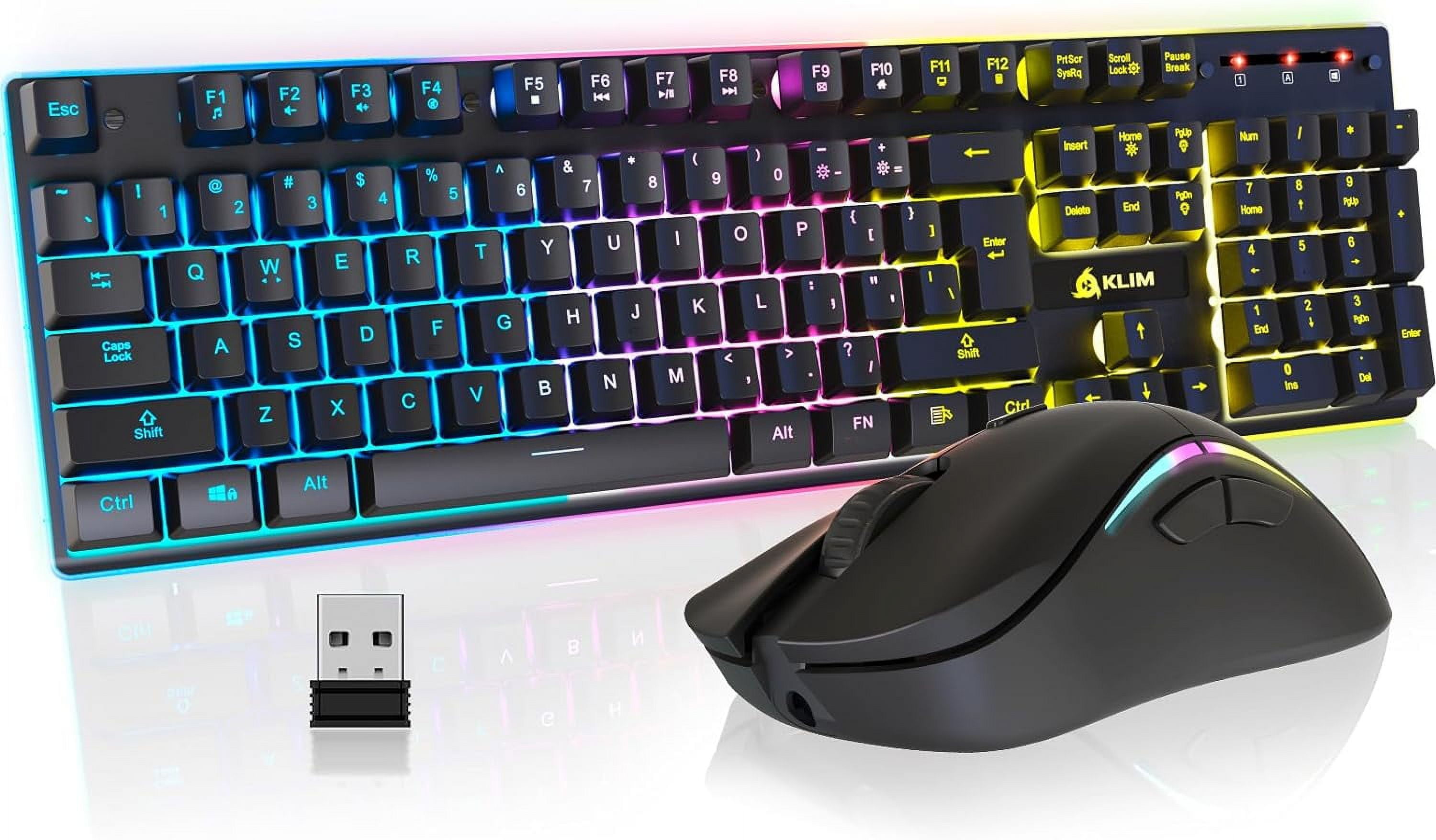 KLIM Thunder Wireless Gaming Keyboard and Mouse Combo, Backlit Keyboard ...