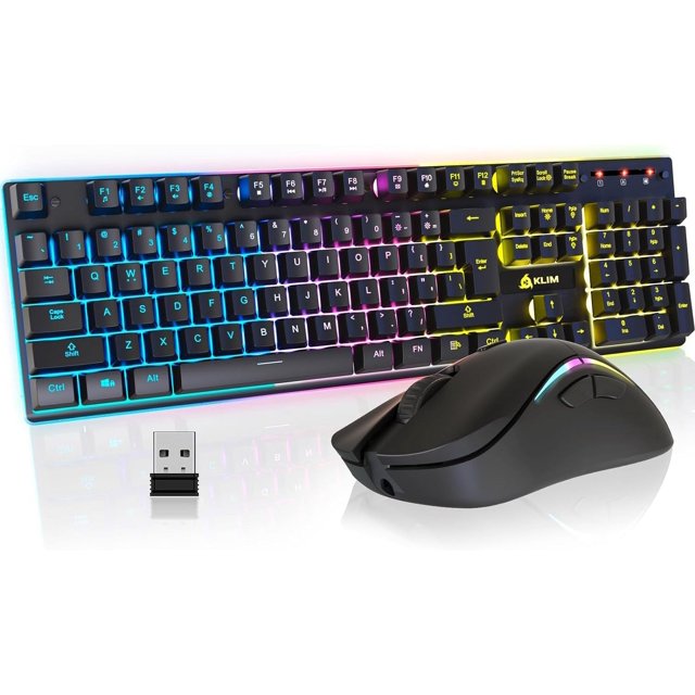 KLIM Thunder Wireless Gaming Keyboard and Mouse Combo, Backlit Keyboard ...