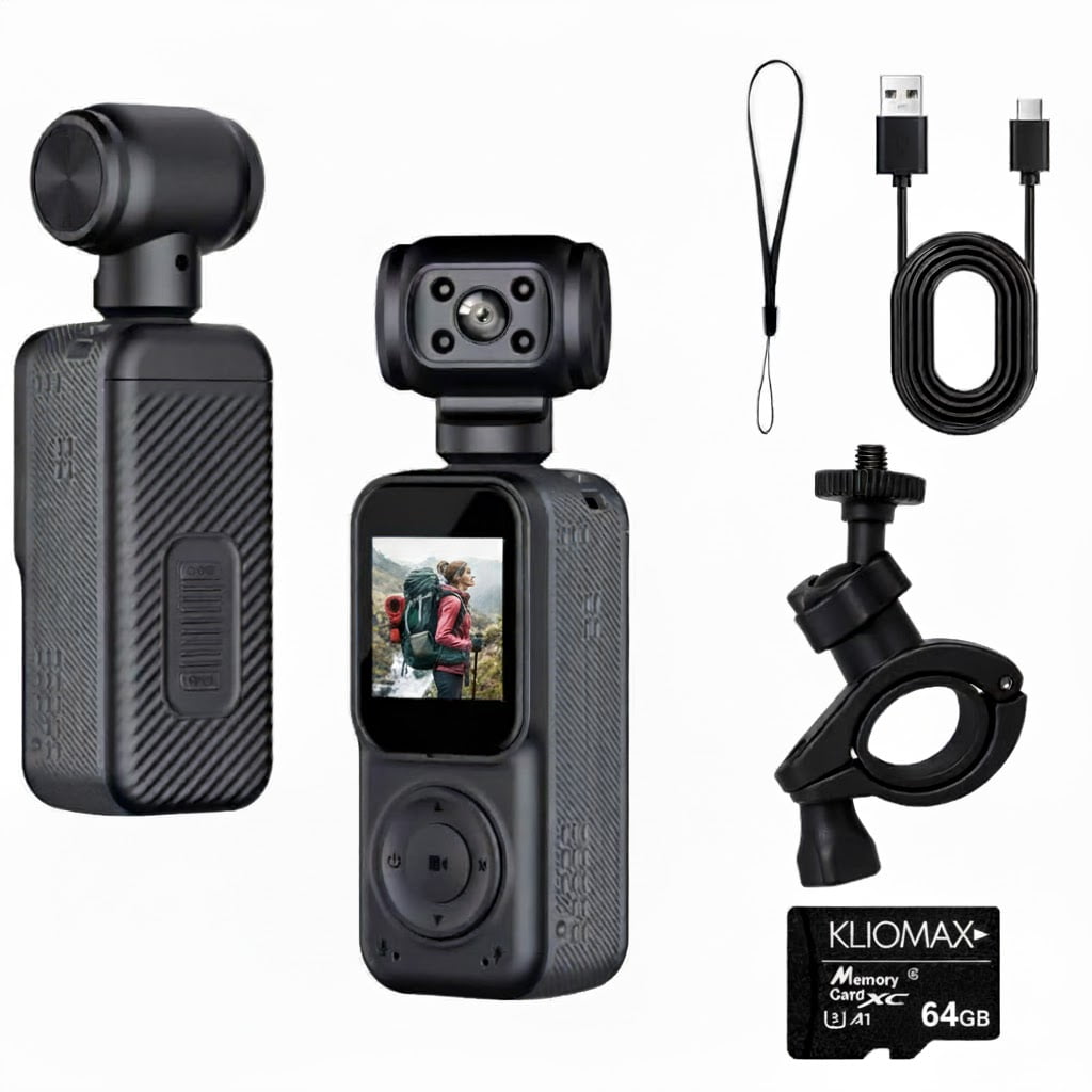 KLIOMAX 2K Pocket Camera with 3-Axis Gimbal Stabilizer, Digital Video ...