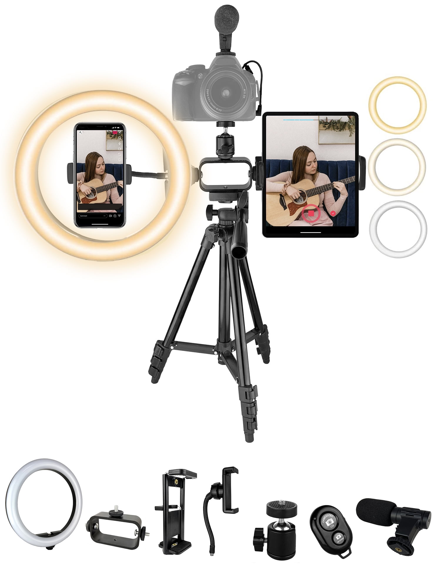 KLIOMAX Pro LED Ring Light Vlogging Kit for iPhone/Android Ipad Tablet ...