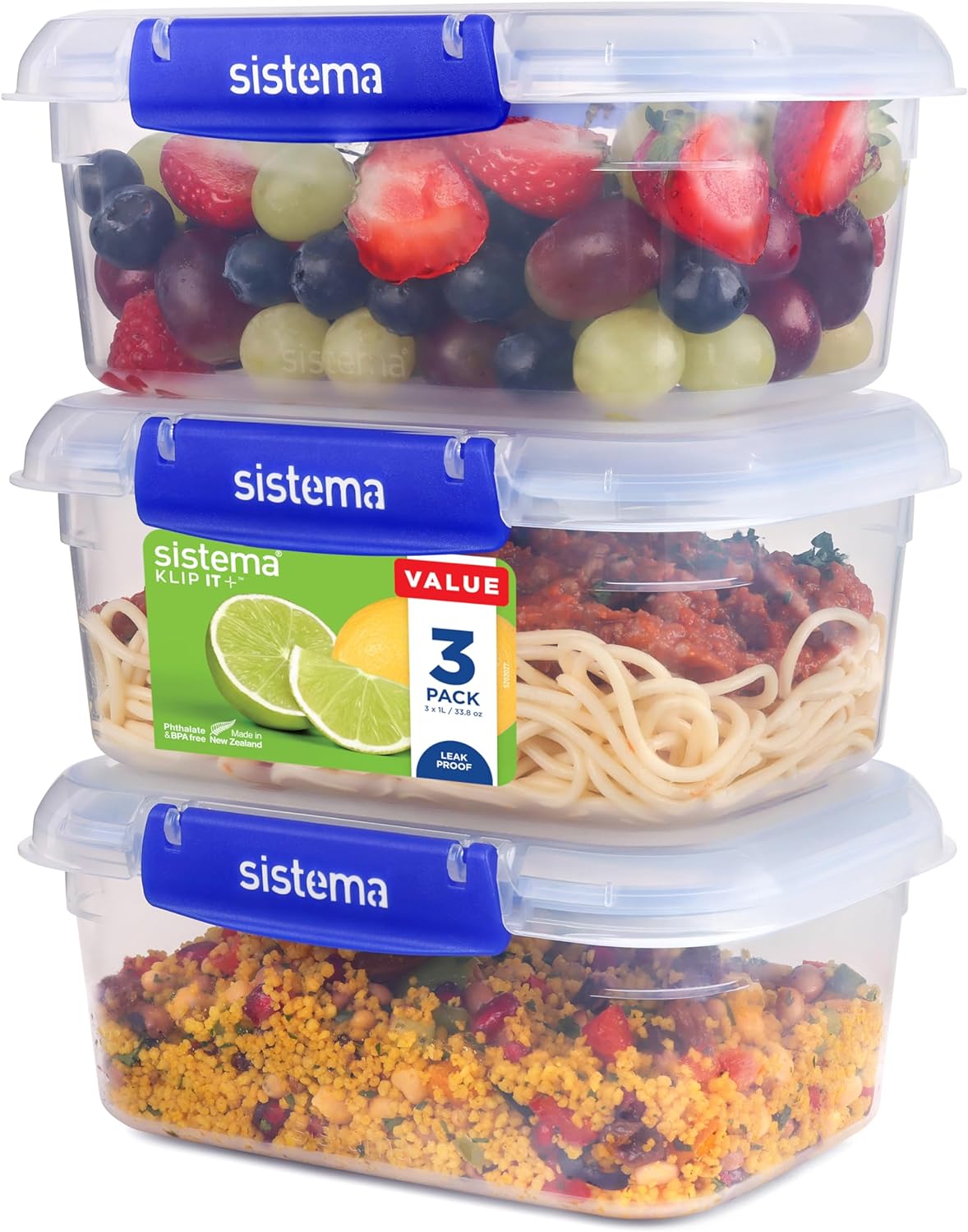 KLIP IT PLUS Food Storage Containers | 1 L | Leak-Proof, Stackable ...
