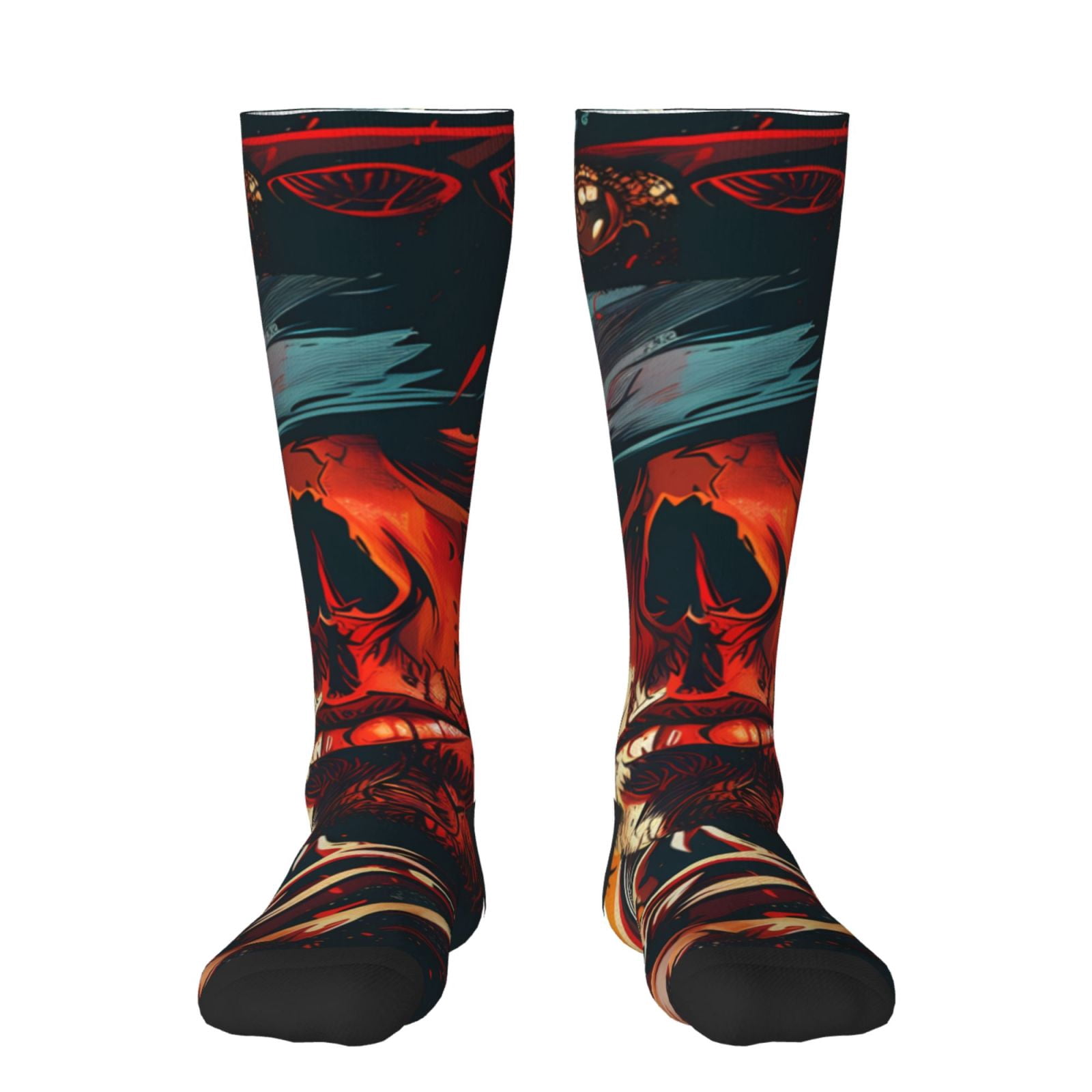 KLL 60s Western Skull Cowboy Print Cool Socks Men's Women's Crew Socks ...