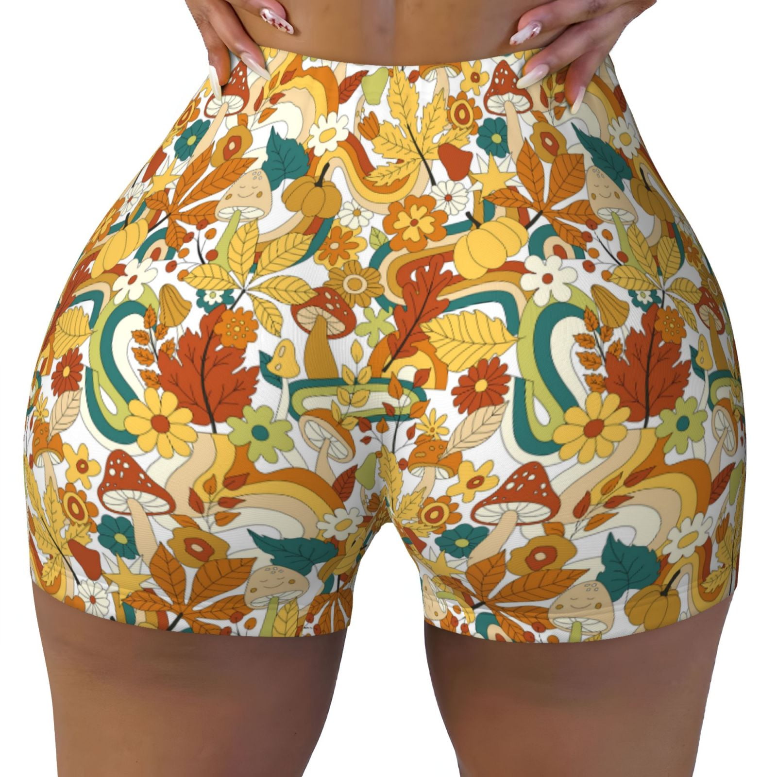 KLL 70s Groovy Hippie Pattern Workout Shorts for Women Scrunch Short ...