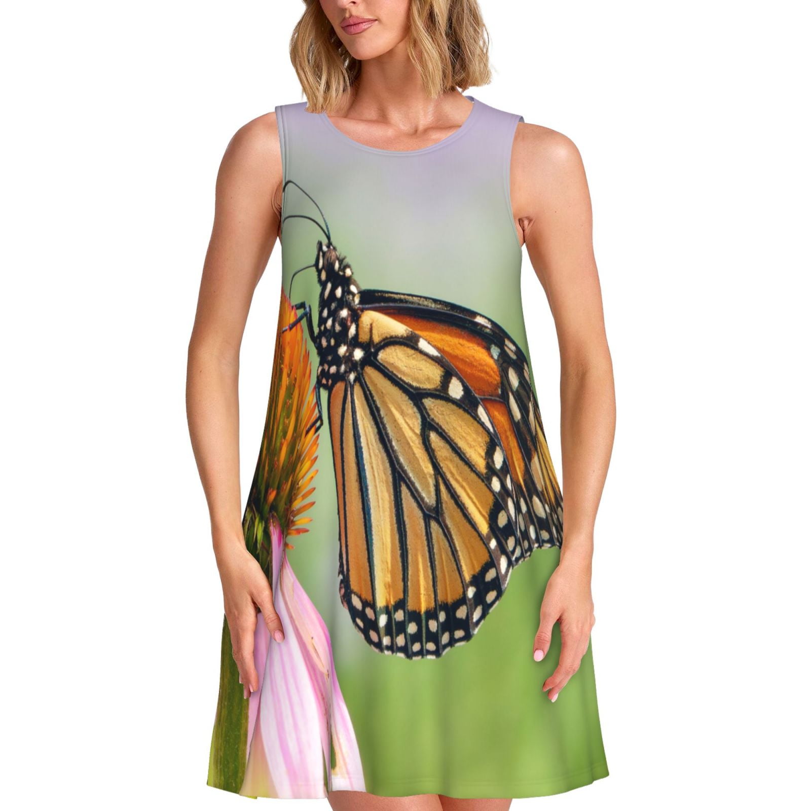 KLL A monarch butterfly Pattern Womens Summer Dresses 2025,Loose Round ...