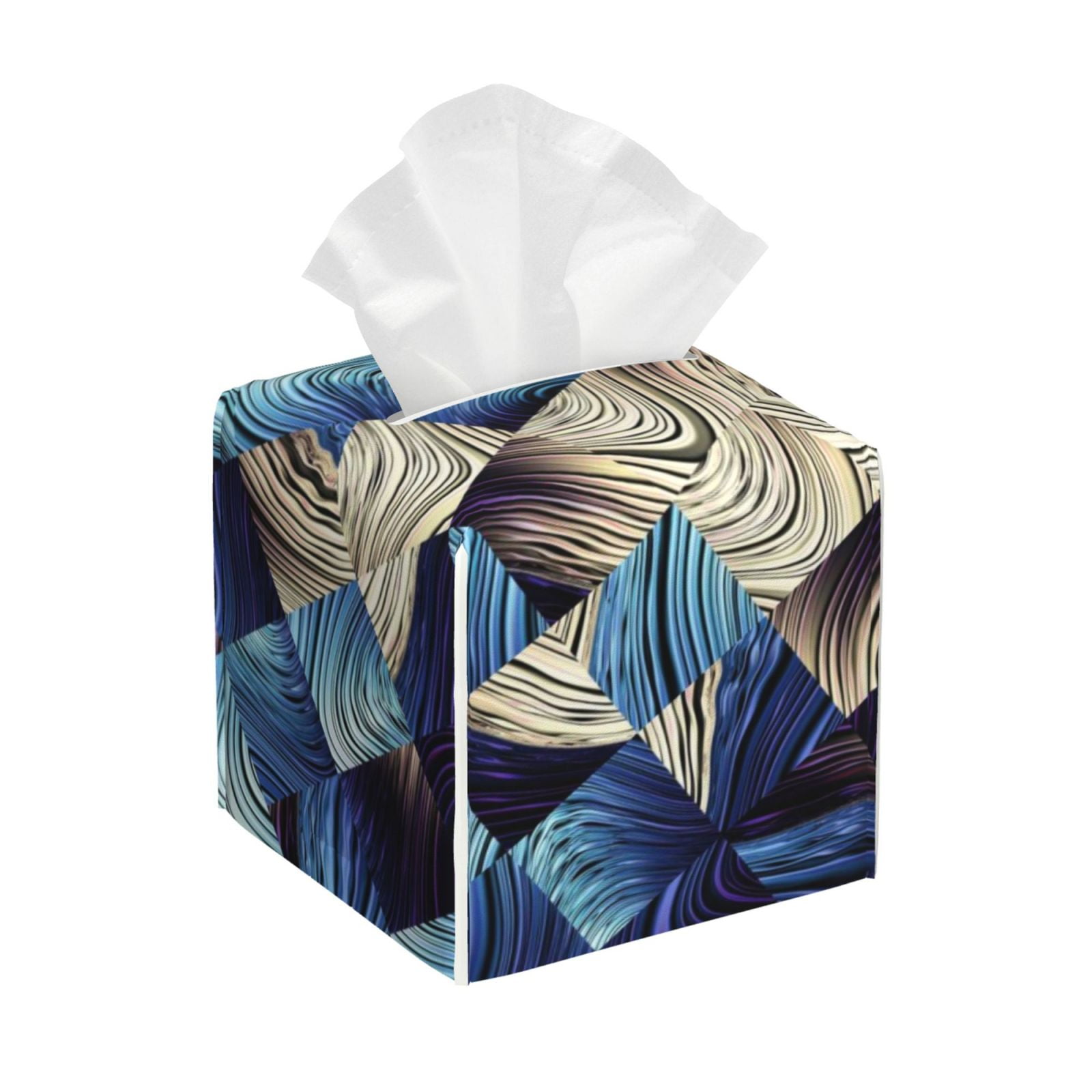 KLL Abstract Blue Squares Print Tissue Box Cover,Leather Tissue Holder ...