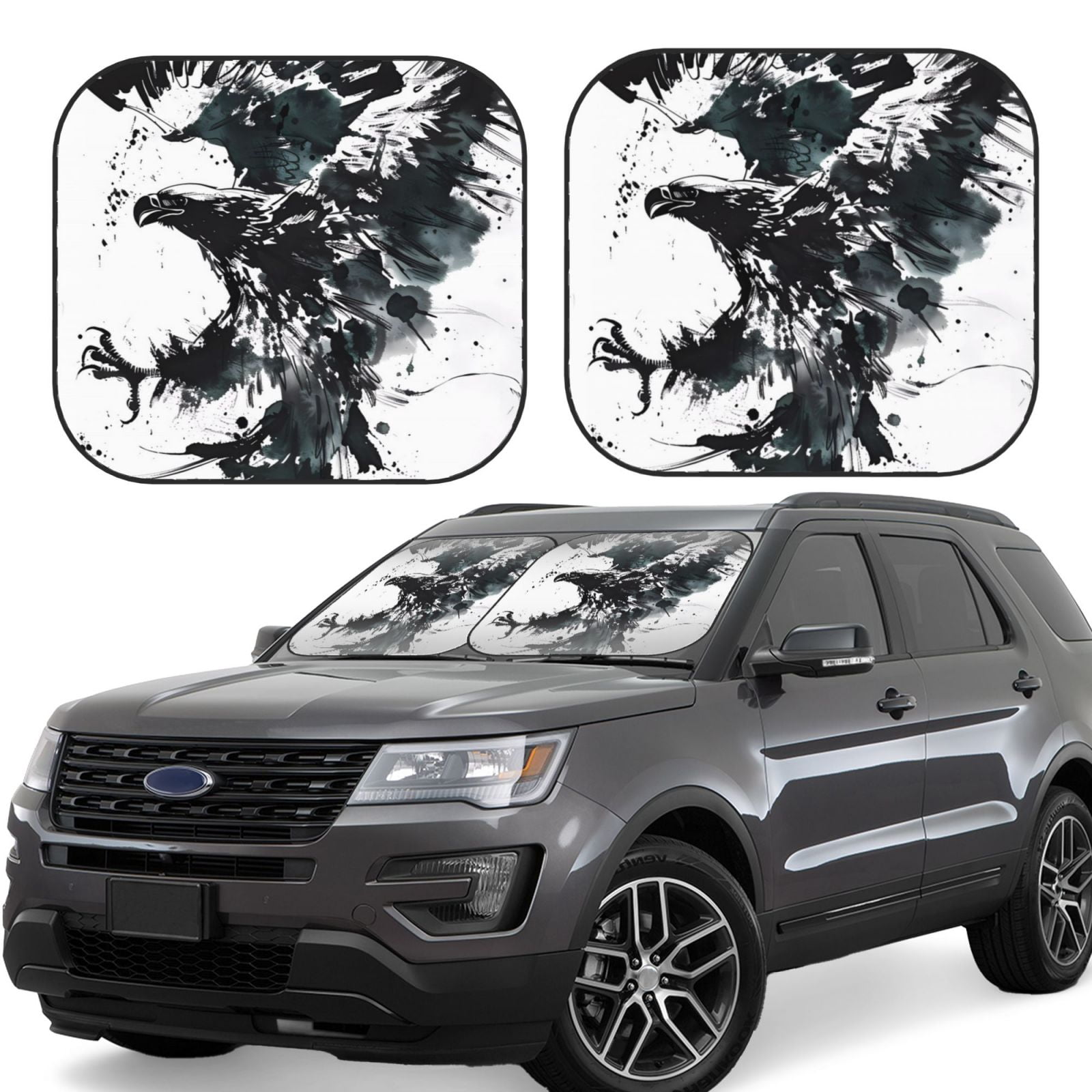 KLL Abstract Eagle Ink Windshield Sun Shade 2-Piece Foldable Car Front ...