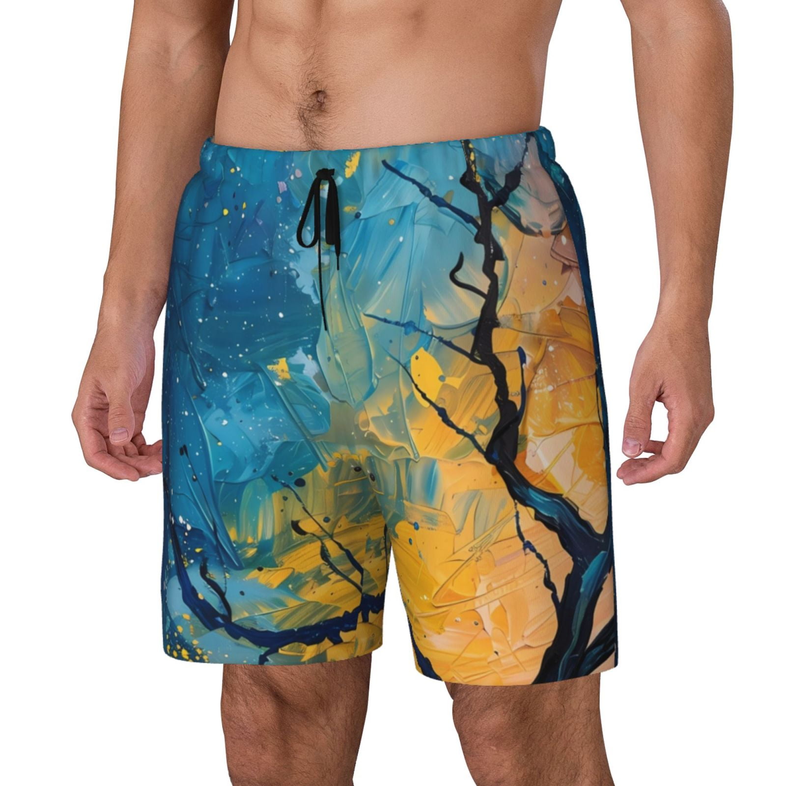 KLL Abstract Night Sky Tree for Mens Swim Trunks Quick Dry Swim Shorts ...