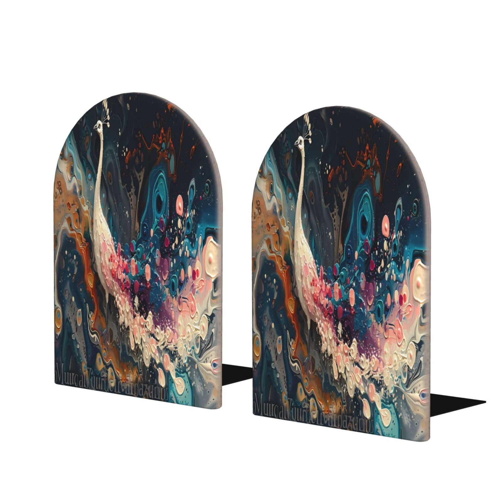 KLL Abstract Peacock Painting Print Wood Book Ends for Shelves,1 Pair ...