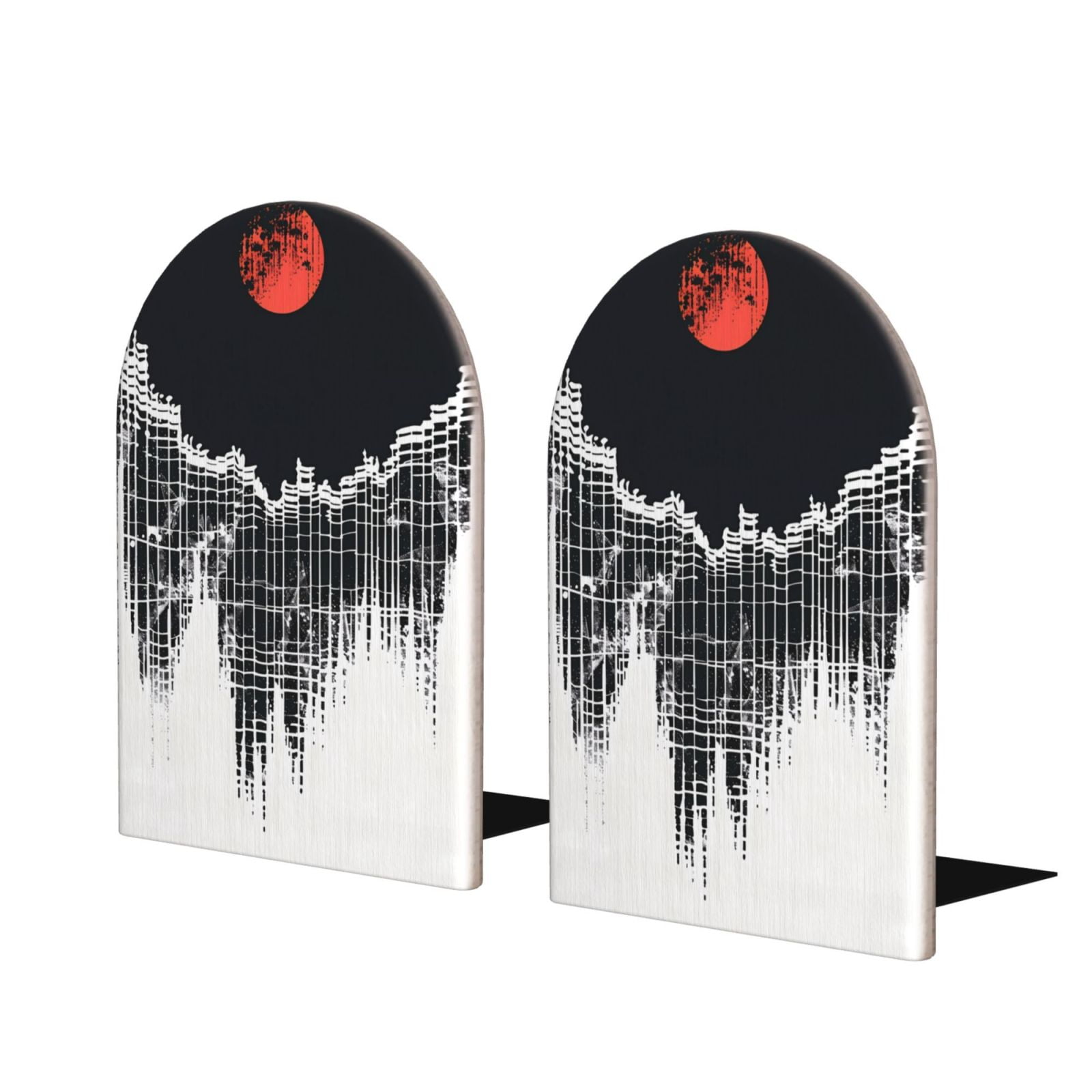 KLL Abstract Red Sun Design Print Wood Book Ends for Shelves,1 Pair ...