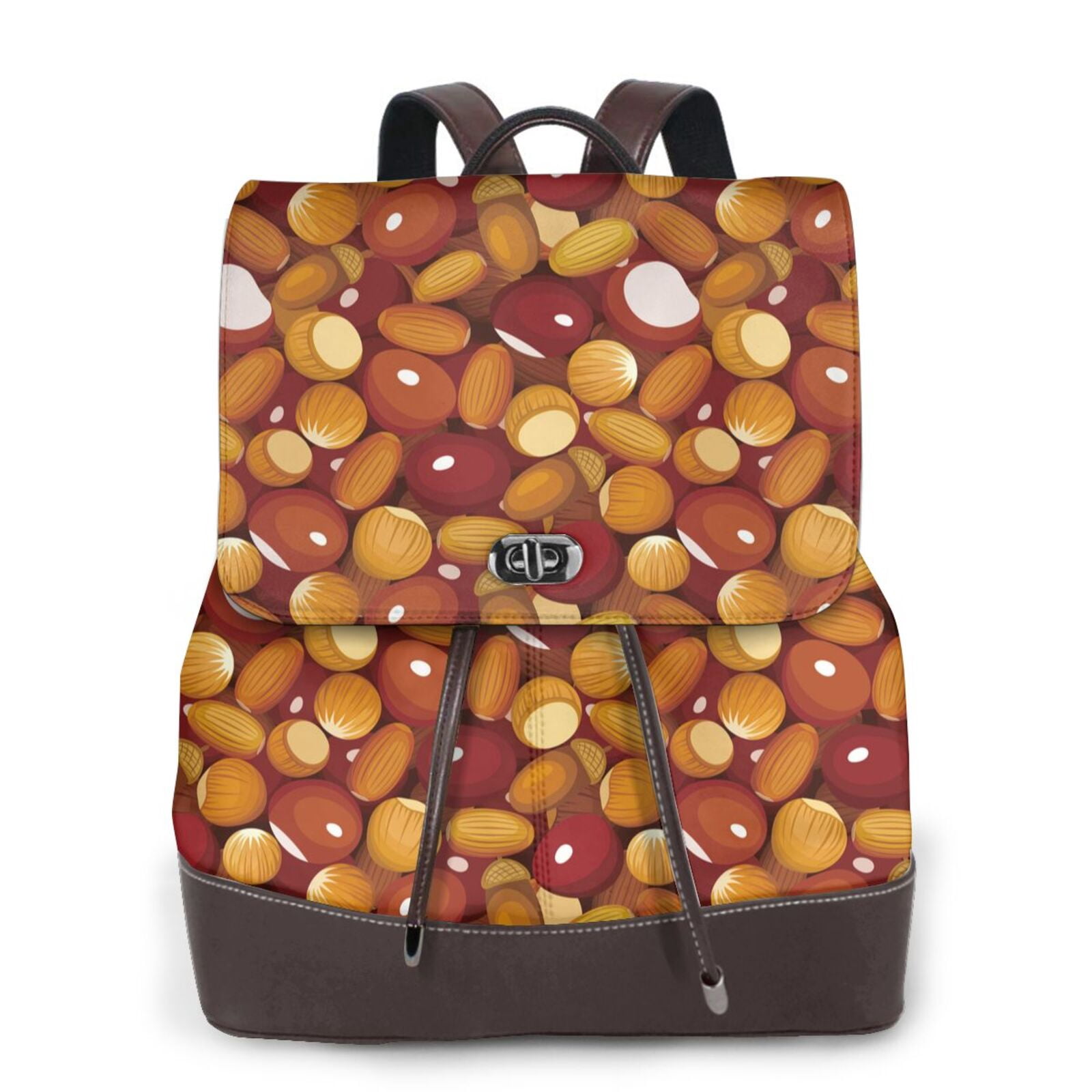 KLL Almond Nuts Print Leather Backpack,PU Leather Laptop Backpack Purse ...