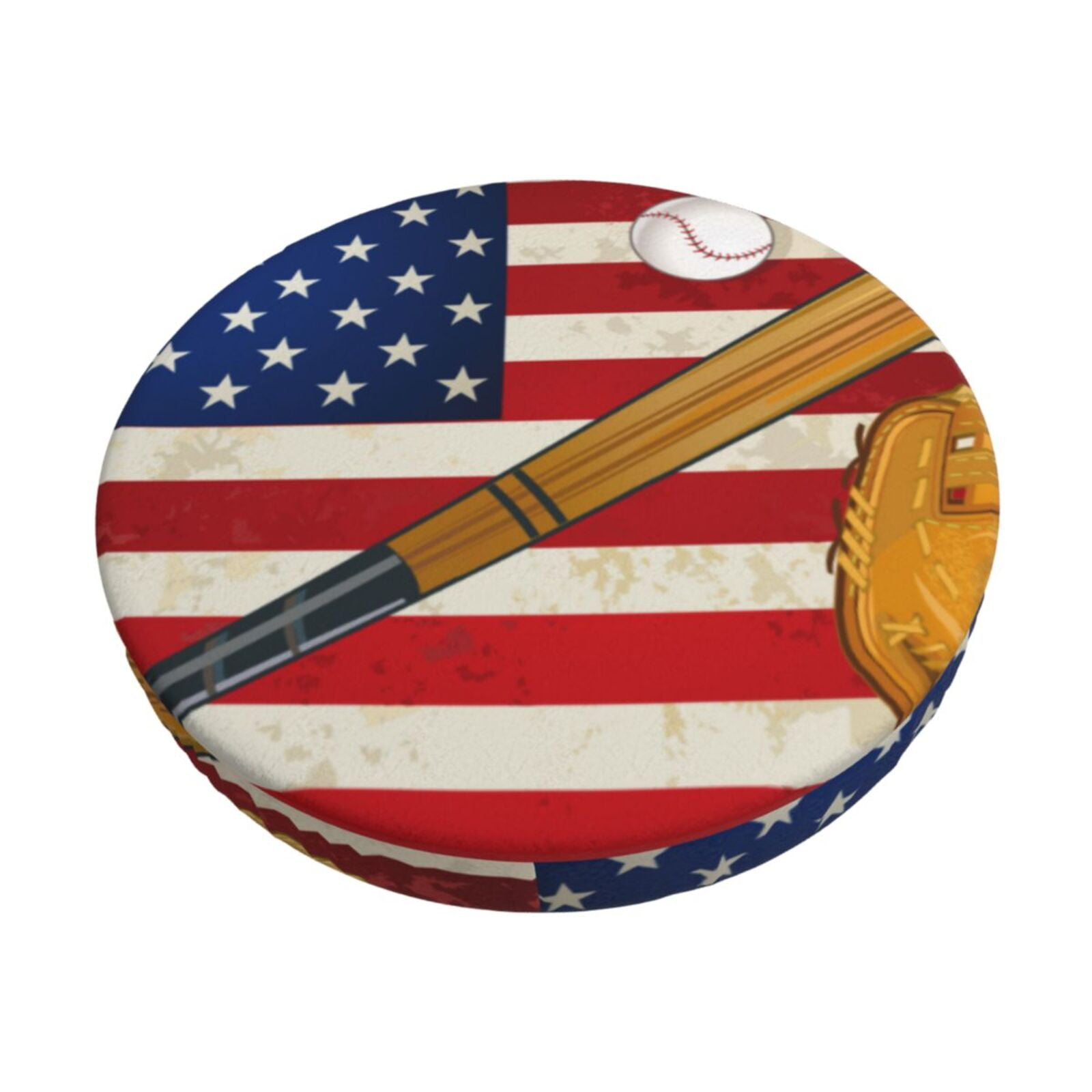 KLL American Flag And Baseball Round Bar Chair Cushion Cover 13 inch ...